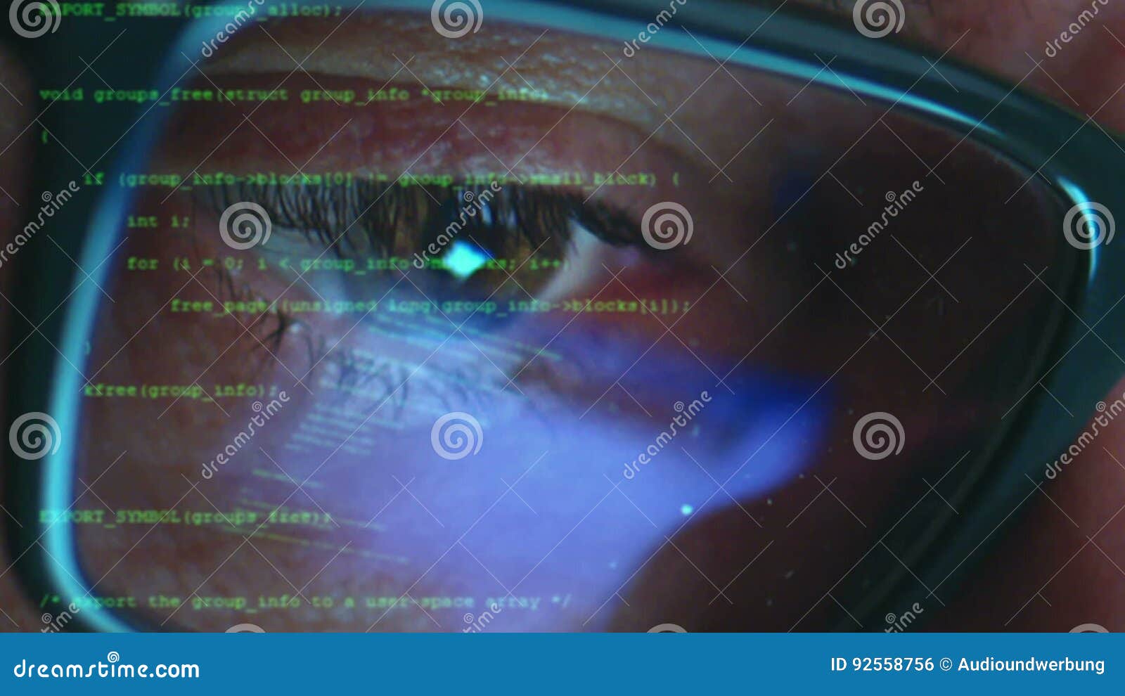 Face Male Hacker Hood Working Computer Green Code Characters Reflect ...