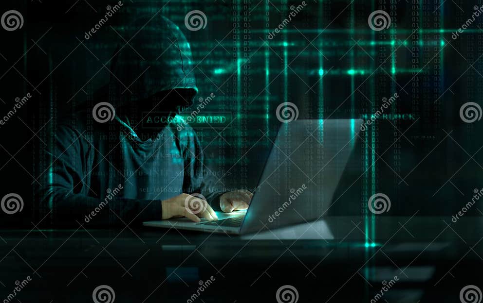 Cyber Attack Hacker Using Computer with Code on Interface Digital Dark ...