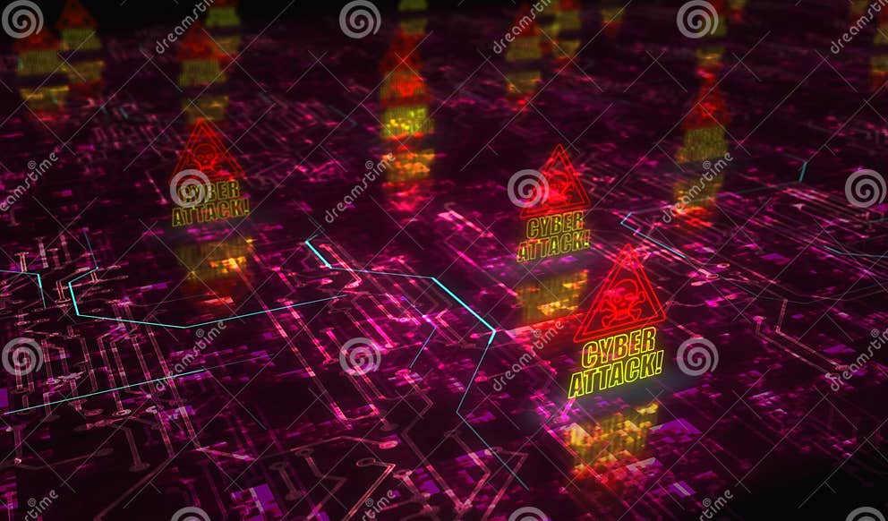 Cyber Attack Network Security Breach Symbol Digital Concept 3d ...