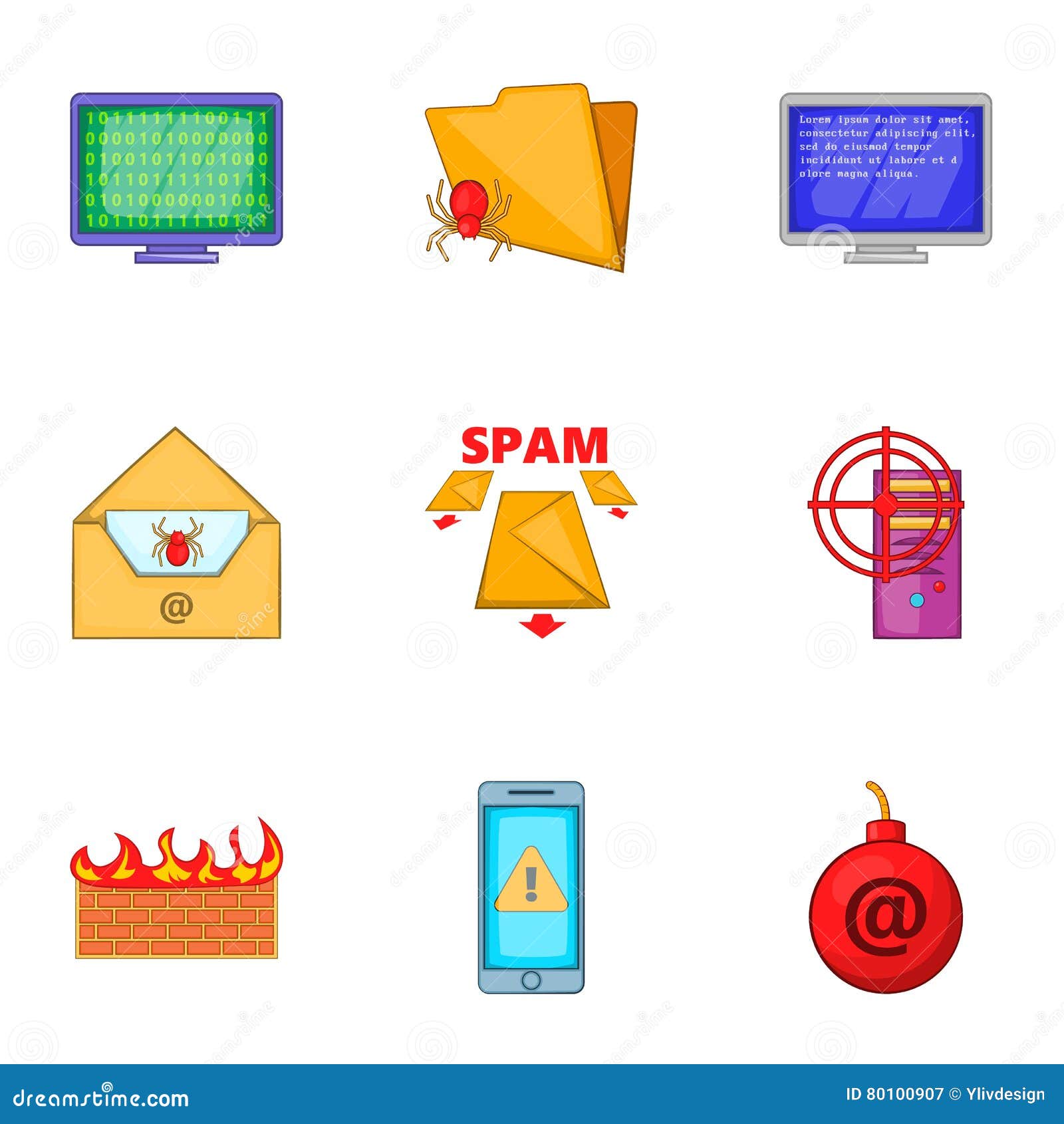 Cyber Attack Icons Set, Cartoon Style Stock Vector - Illustration of ...