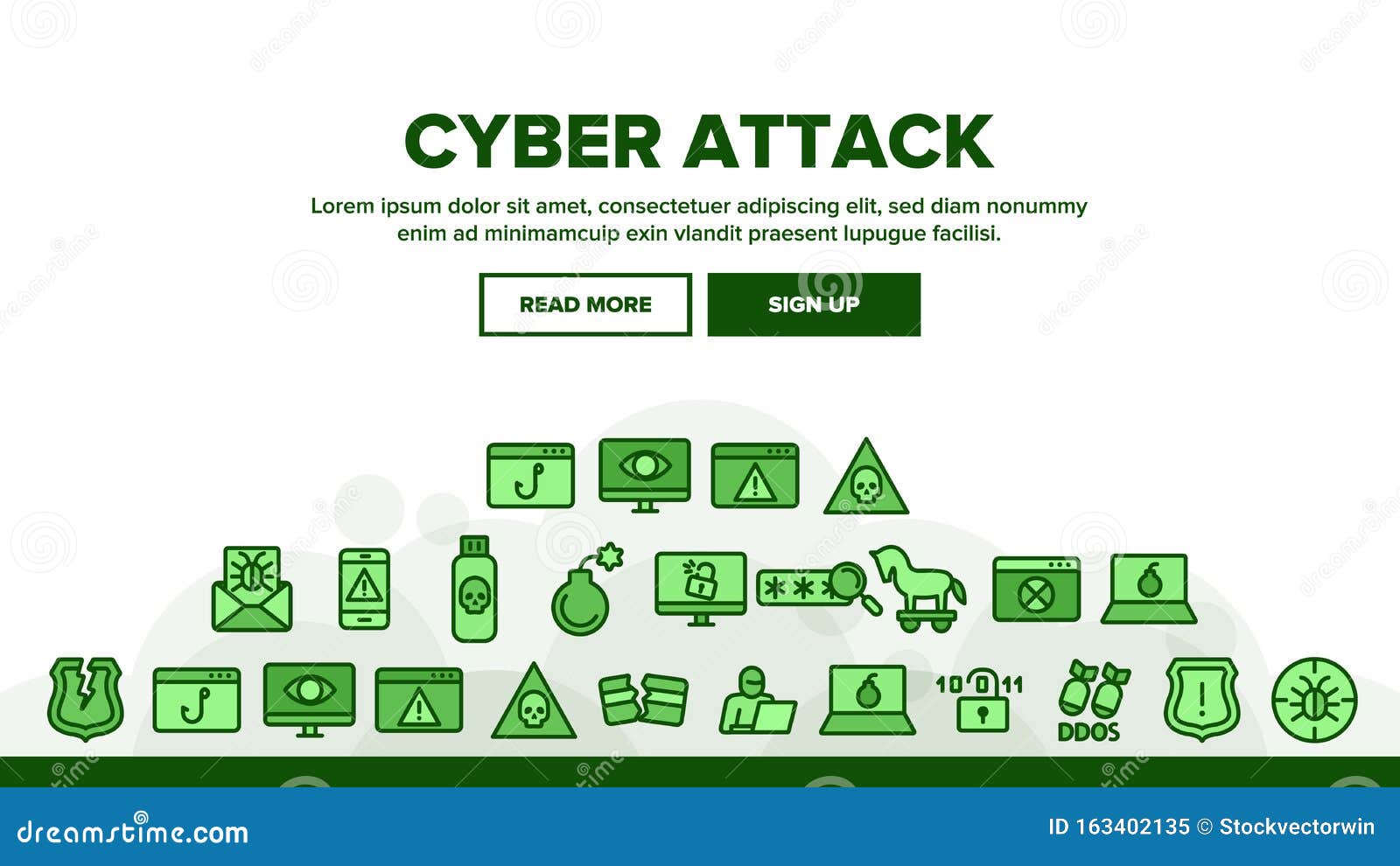 Collection Cyber Attack Elements Icons Set Vector Stock Vector ...