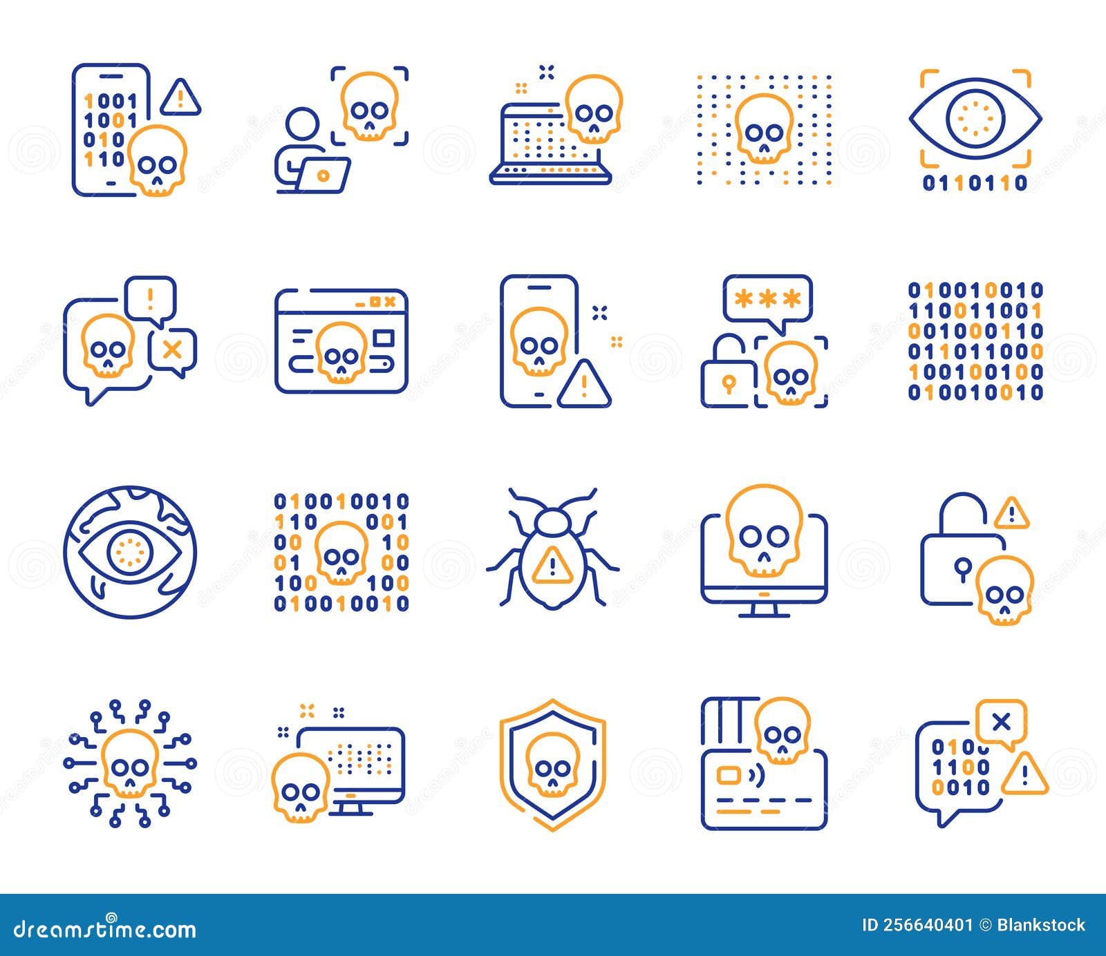 Cyber Attack Line Icons Phishing Risk Data Ransomware And Binary Code Outline Icons Vector