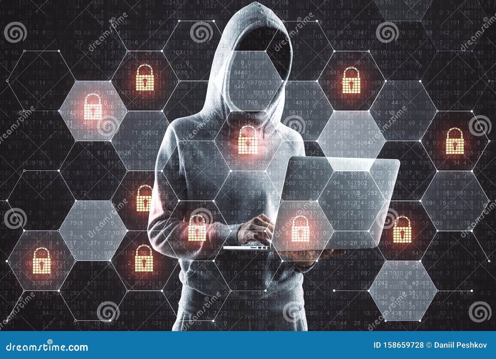Cyber Attack in Process with Hacker Stock Photo - Image of digital ...