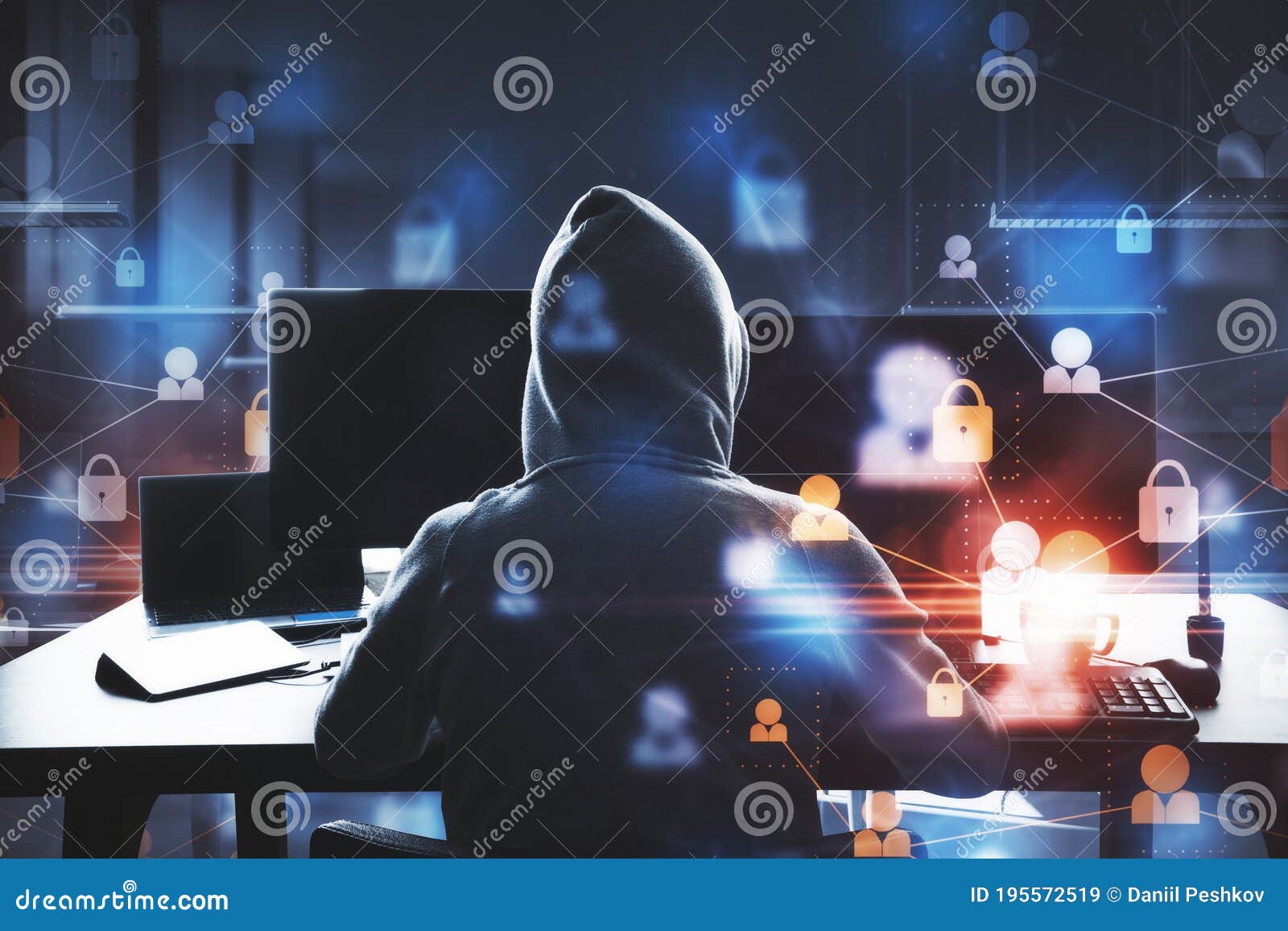 Cyber Attack in Process with Hacker Using Laptop and Computer Stock ...