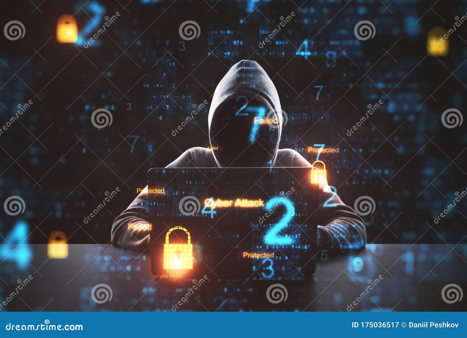 Cyber Attack in Process with Hacker Stock Image - Image of antivirus ...