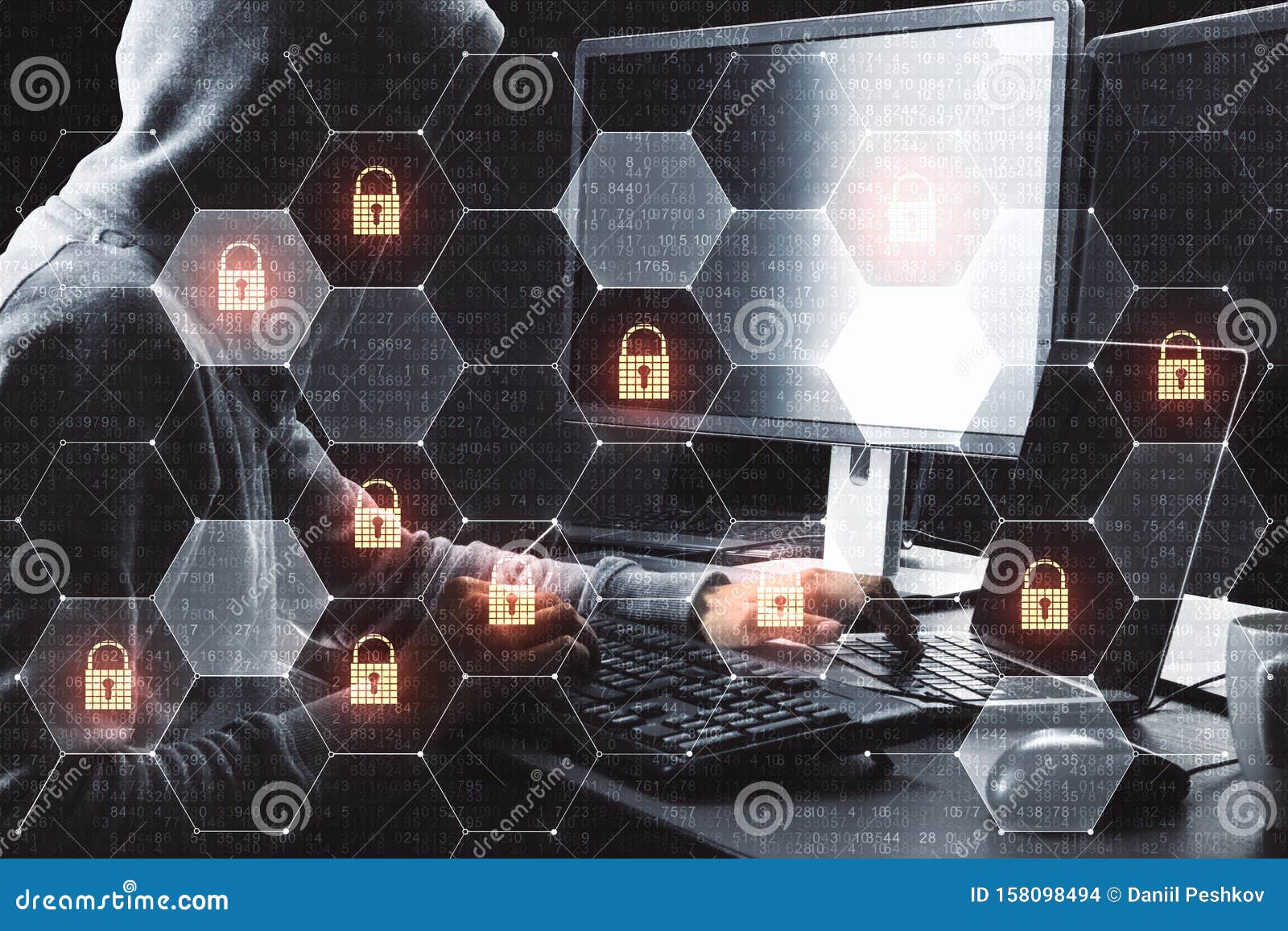 Cyber Attack in Process with Hacker Using Laptop Stock Photo - Image of ...
