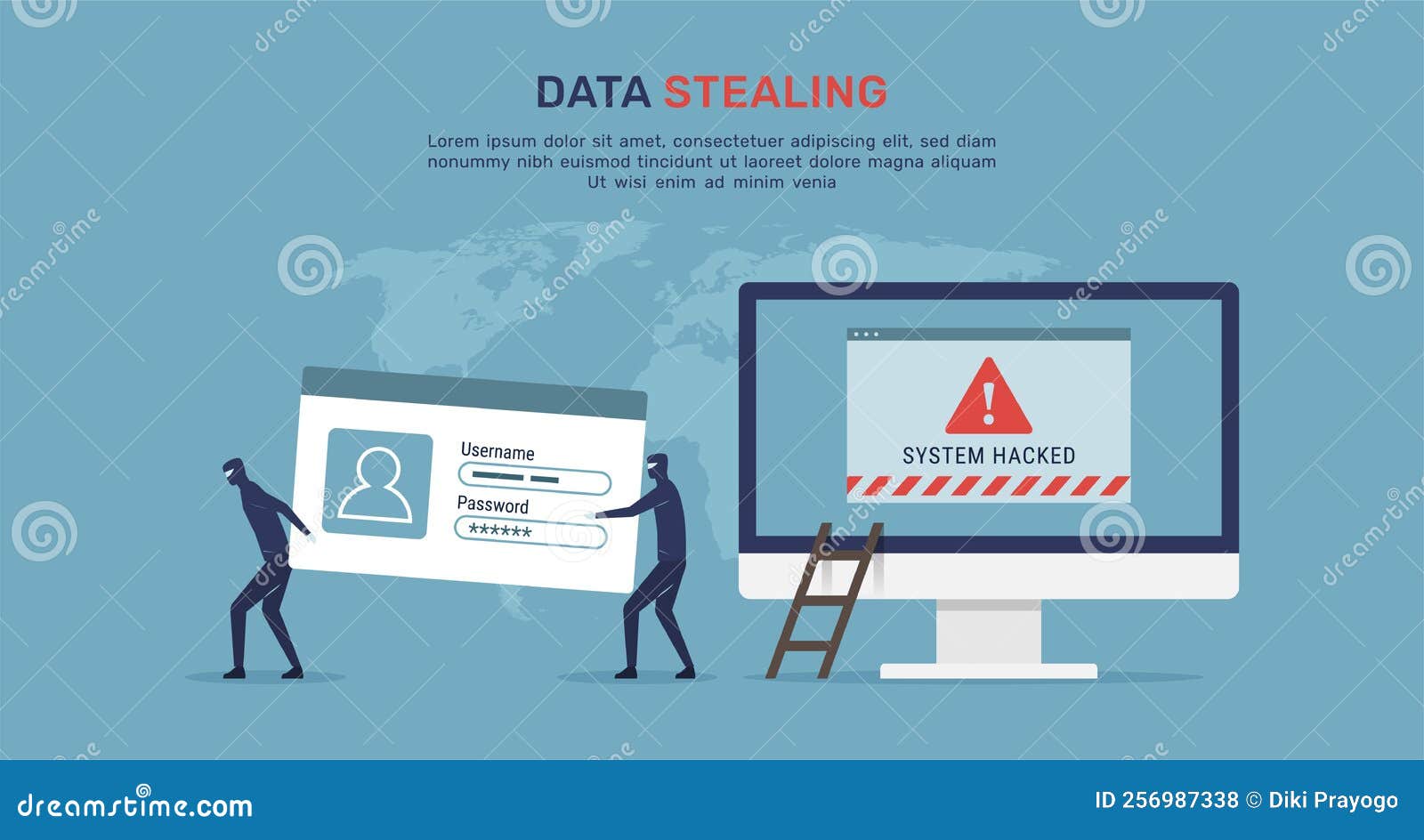 Cyber Attack Security Concept, Data Stealing on Computer with Warning ...