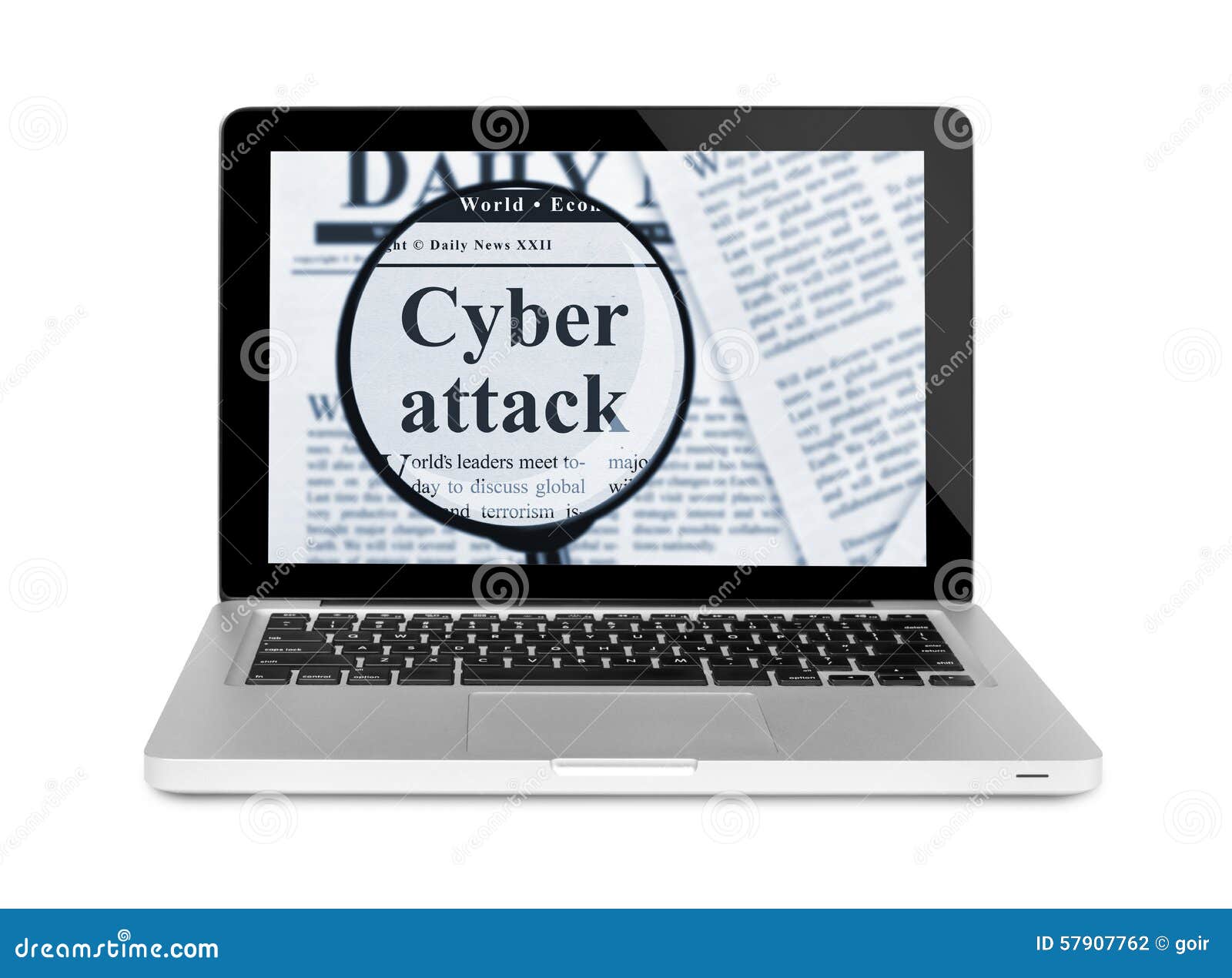 Cyber Attack Under Magnifying Glass on a Laptop Stock Photo - Image of ...