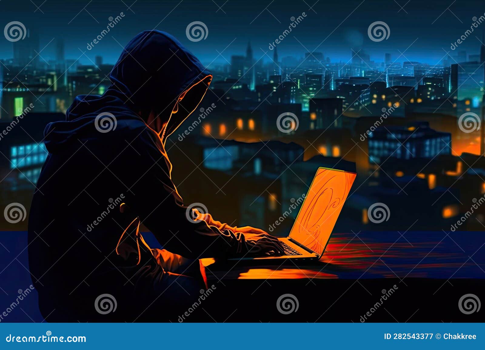 Cyber Attack with Unrecognizable Hooded Hacker.Hacker Steal Money in ...