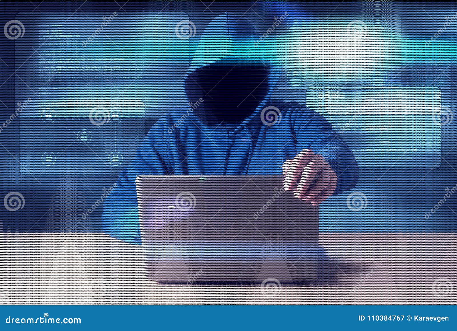 Cyber Attack with Unrecognizable Hooded Hacker Using Computer. Stock ...
