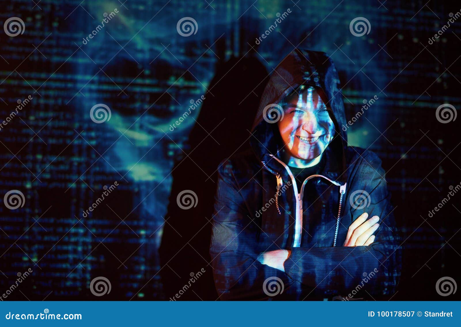 Cyber Attack With Unrecognizable Hooded Hacker Using Virtual Reality