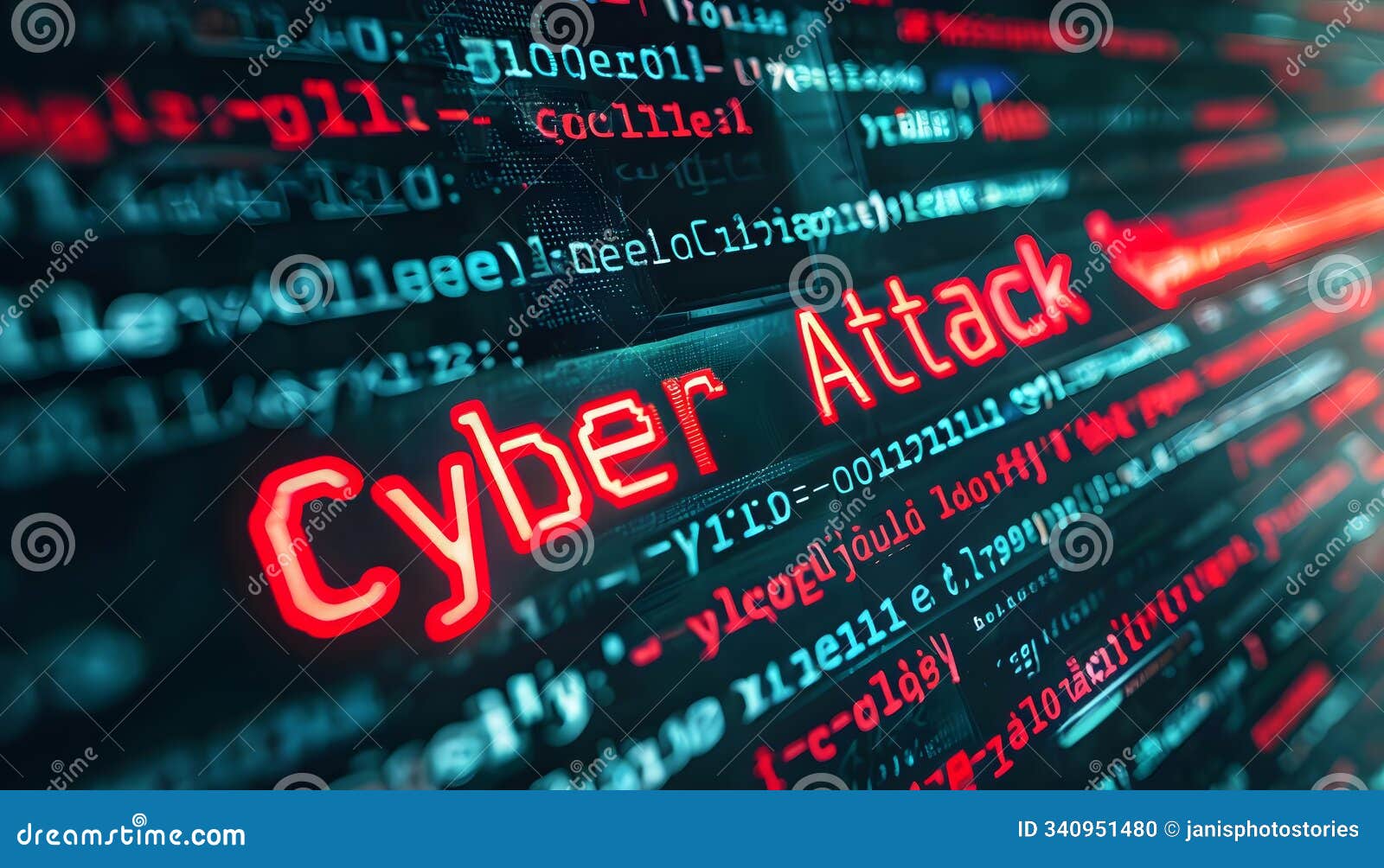 Cyber Attack Warning in Digital Code, Red and Blue Colors ...