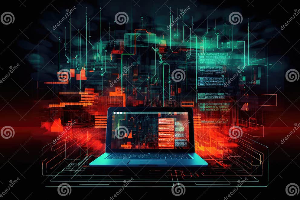 Cyber Attacks Abstract Background with Virtual Hacks Stock Illustration ...