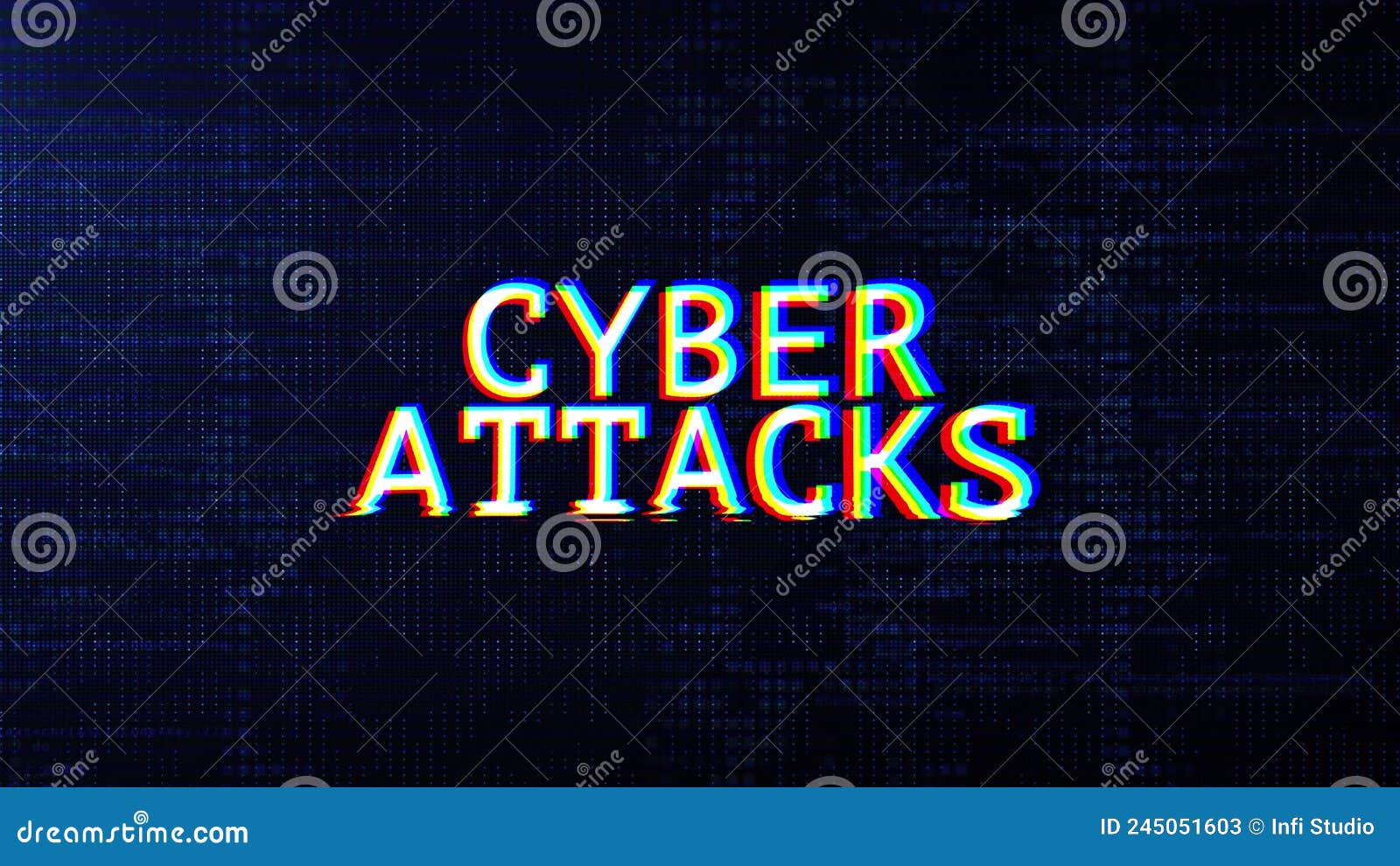 Cyber Attacks Security Breach Detected, System Message Screen. Data ...