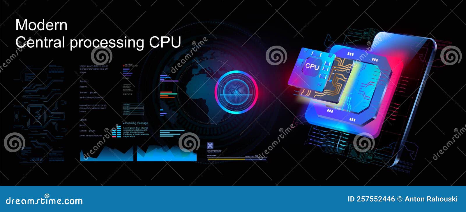 Cyber Banner with Processor on Futuristic Background. Powerful New ...