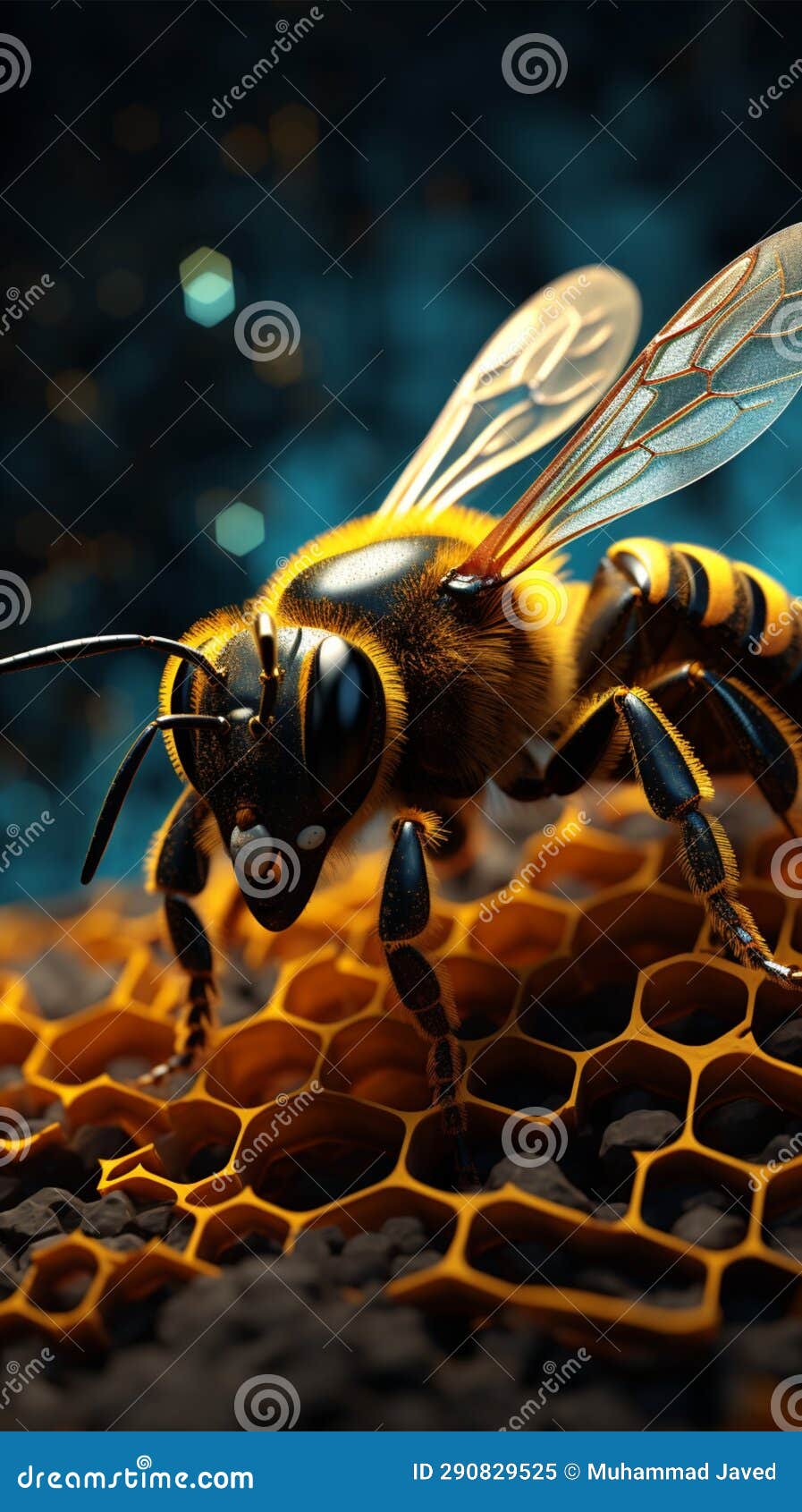 Cyber Bee on Honeycombs Background Stock Illustration - Illustration of ...