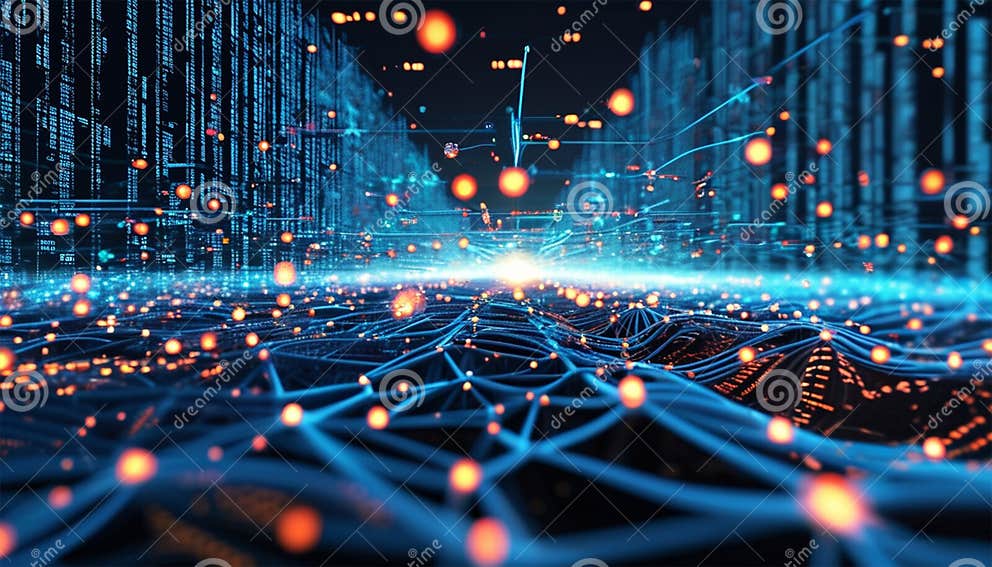 Cyber Big Data Flow. Blockchain Data Fields. Network Line Connect Stream Stock Illustration ...