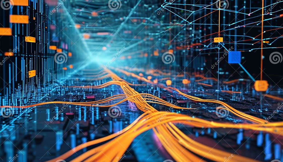 Cyber Big Data Flow. Blockchain Data Fields. Network Line Connect Stream Stock Illustration ...