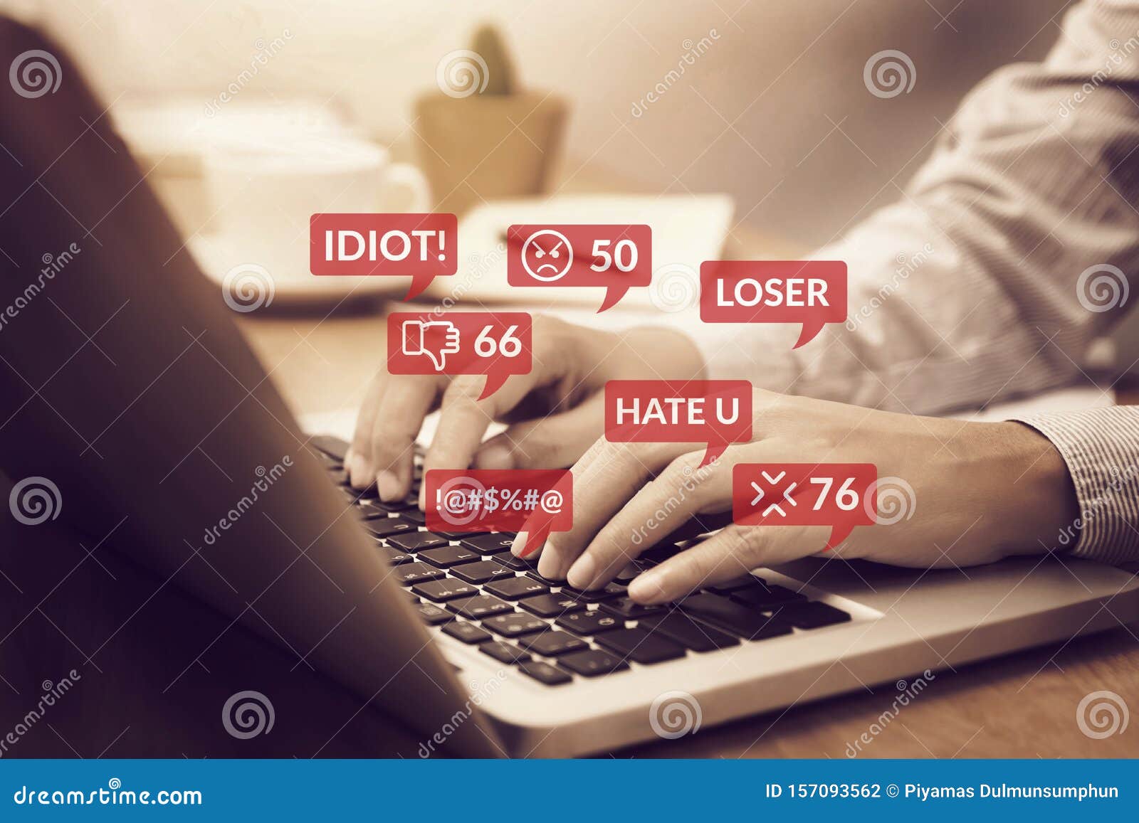 Cyber Bullying Concept. People Using Notebook Computer Laptop for ...
