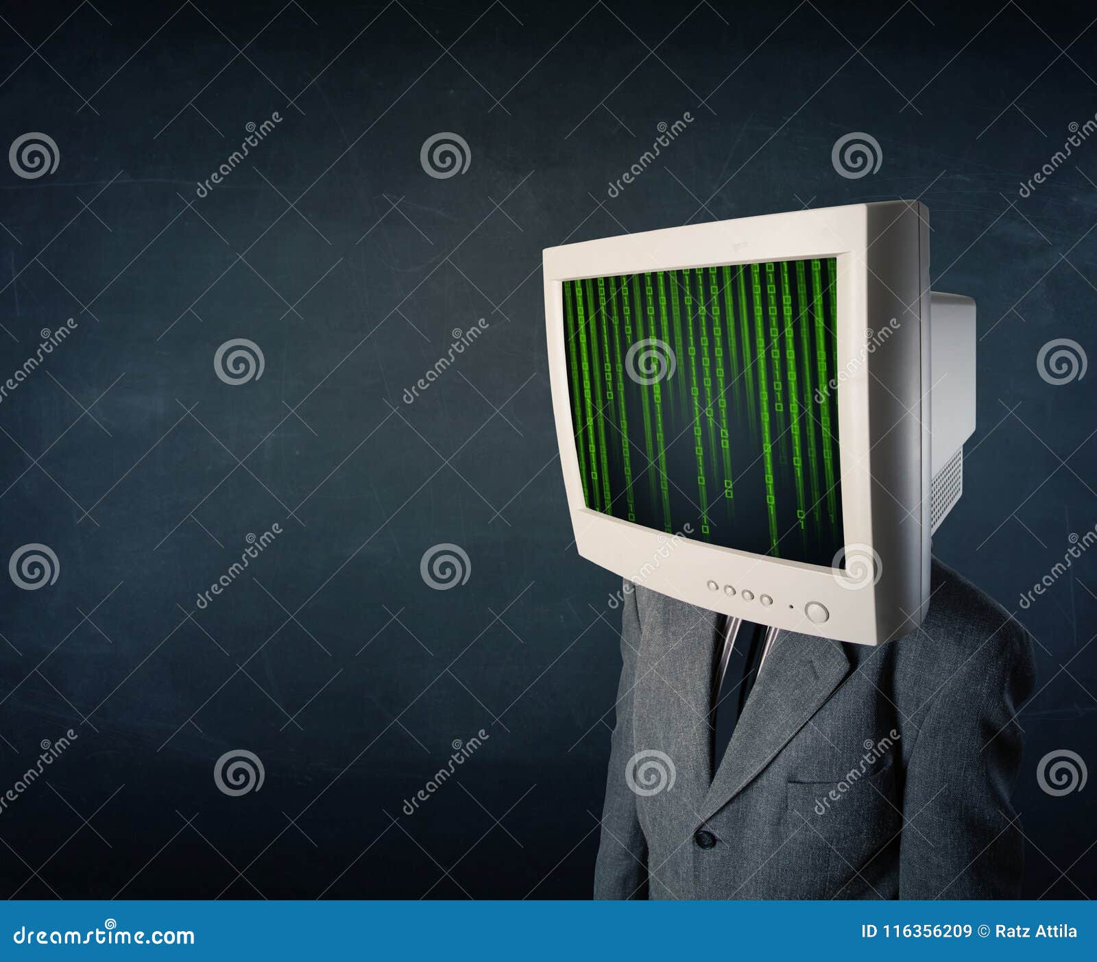 Cyber Human with a Monitor Screen and Computer Code on the Display ...