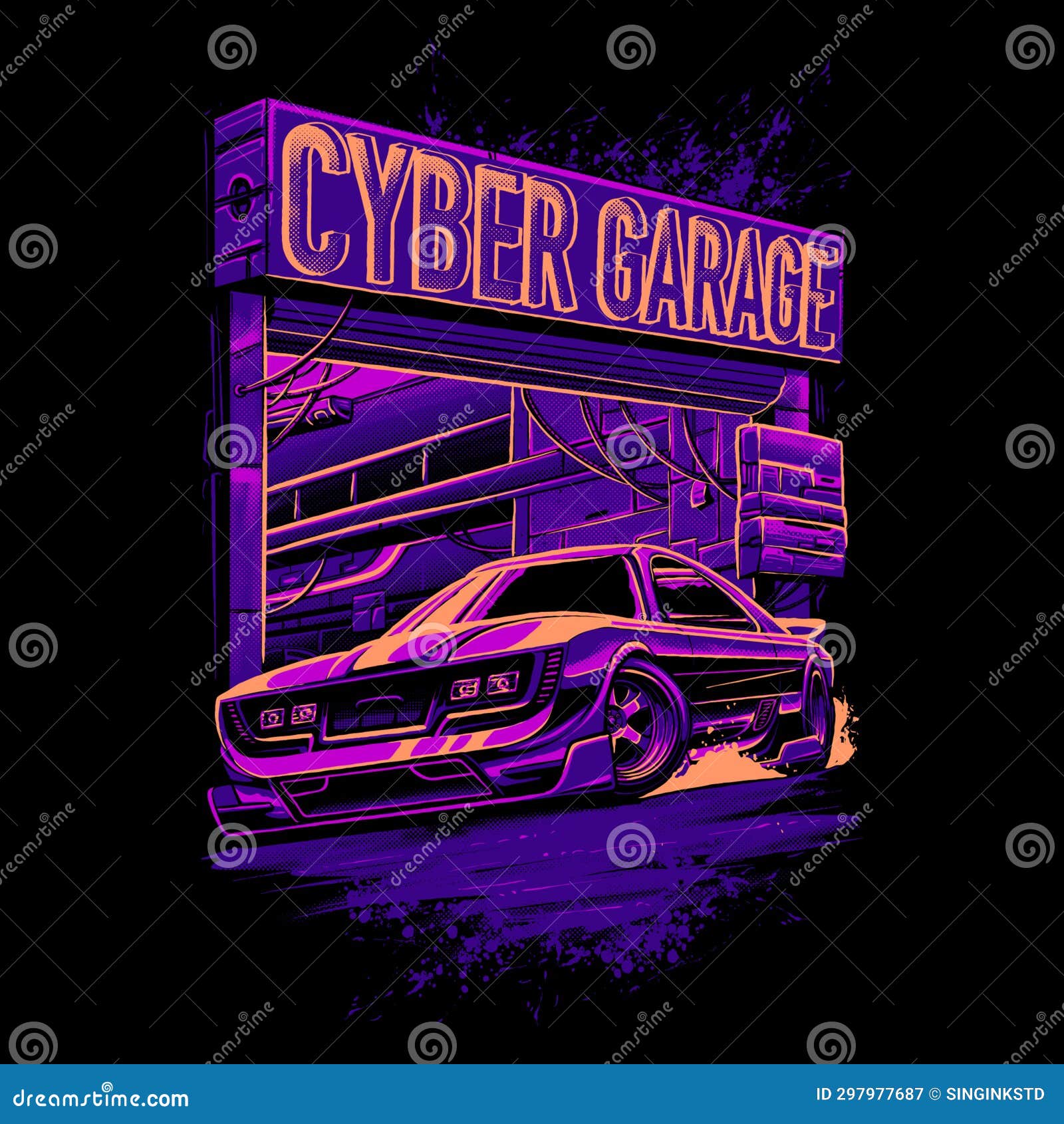 The Cyber Car Garage Illustration Vector Stock Illustration ...