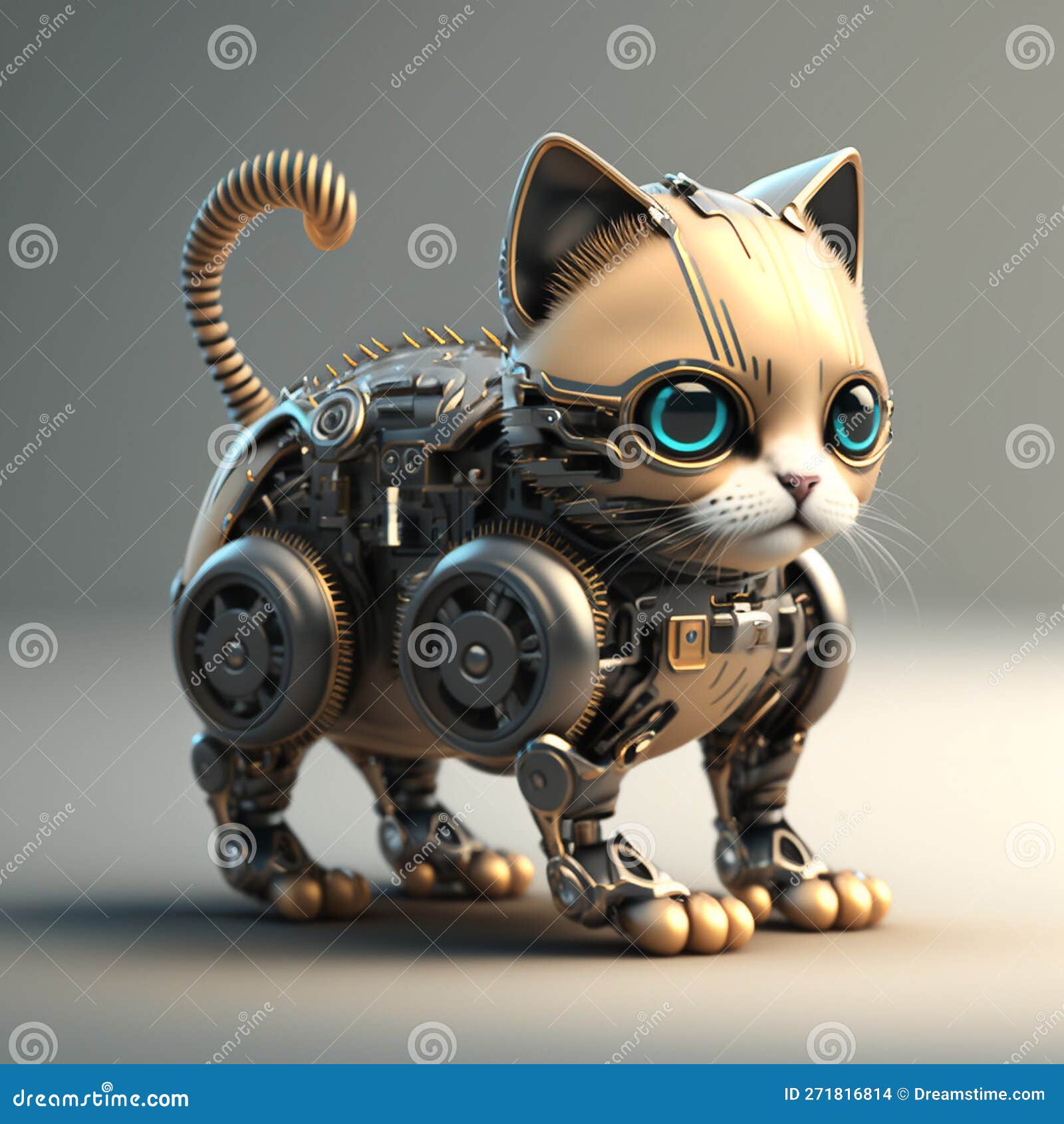 Cyber Cat Robot 3d Render on Grey Background. Generated AI Stock ...