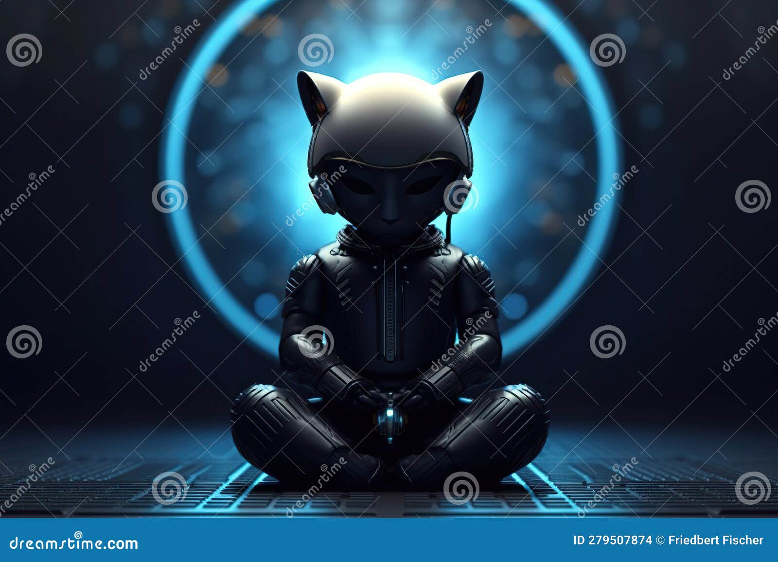 A Cyber Cat in a Suit Sitting in a Meditation Position. Generative AI ...