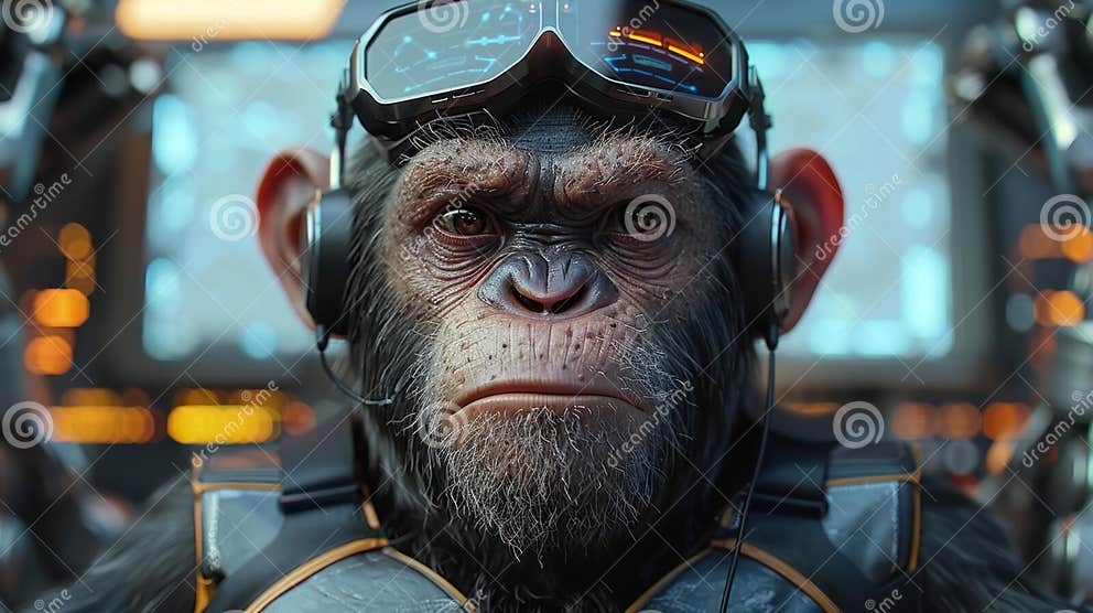 Cyber Chimp with Advanced Technology in Futuristic Setting - Generative Ai Stock Illustration ...