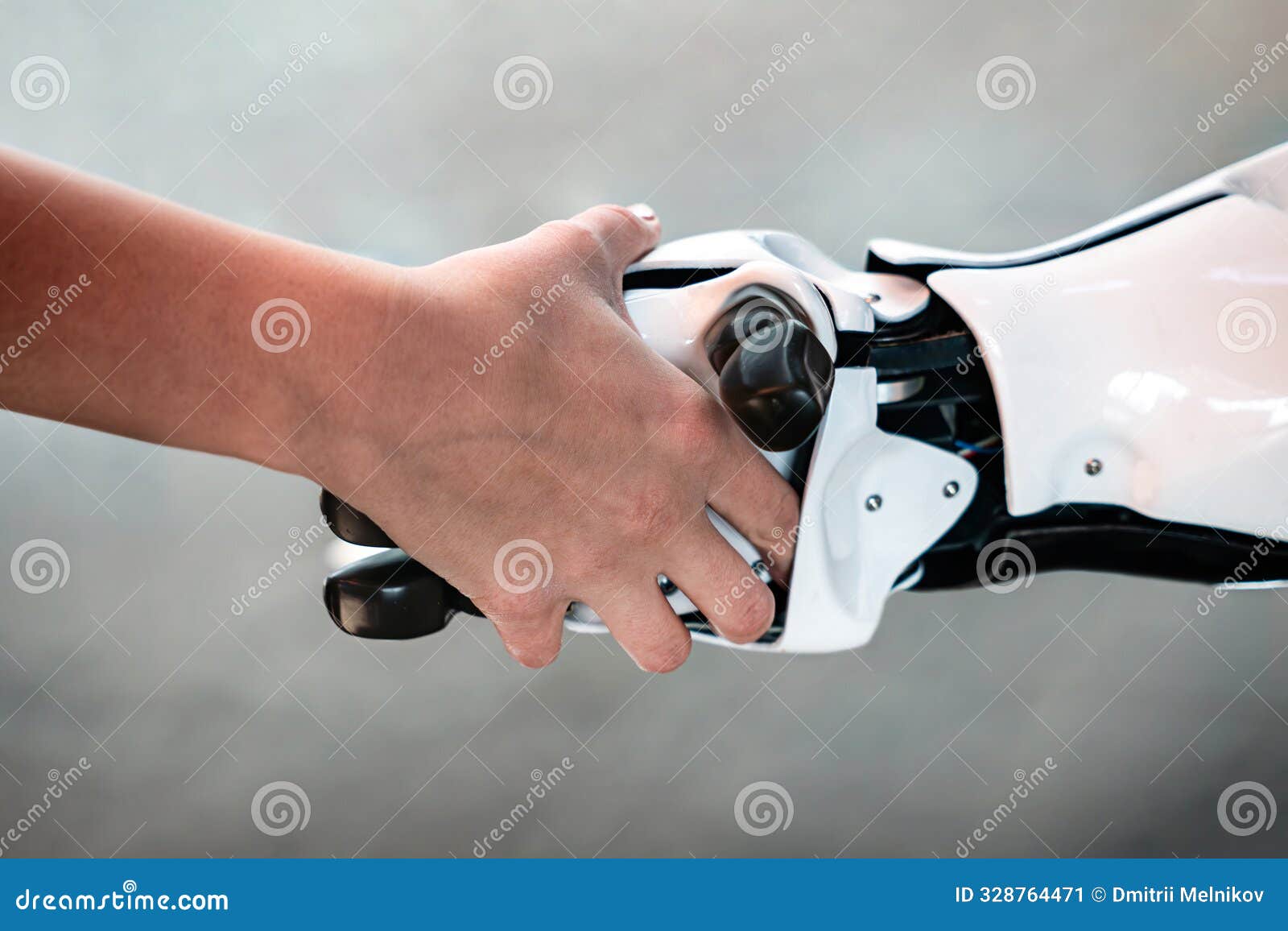 Cyber Communication Design Concept. Female Robot and Human Holding ...