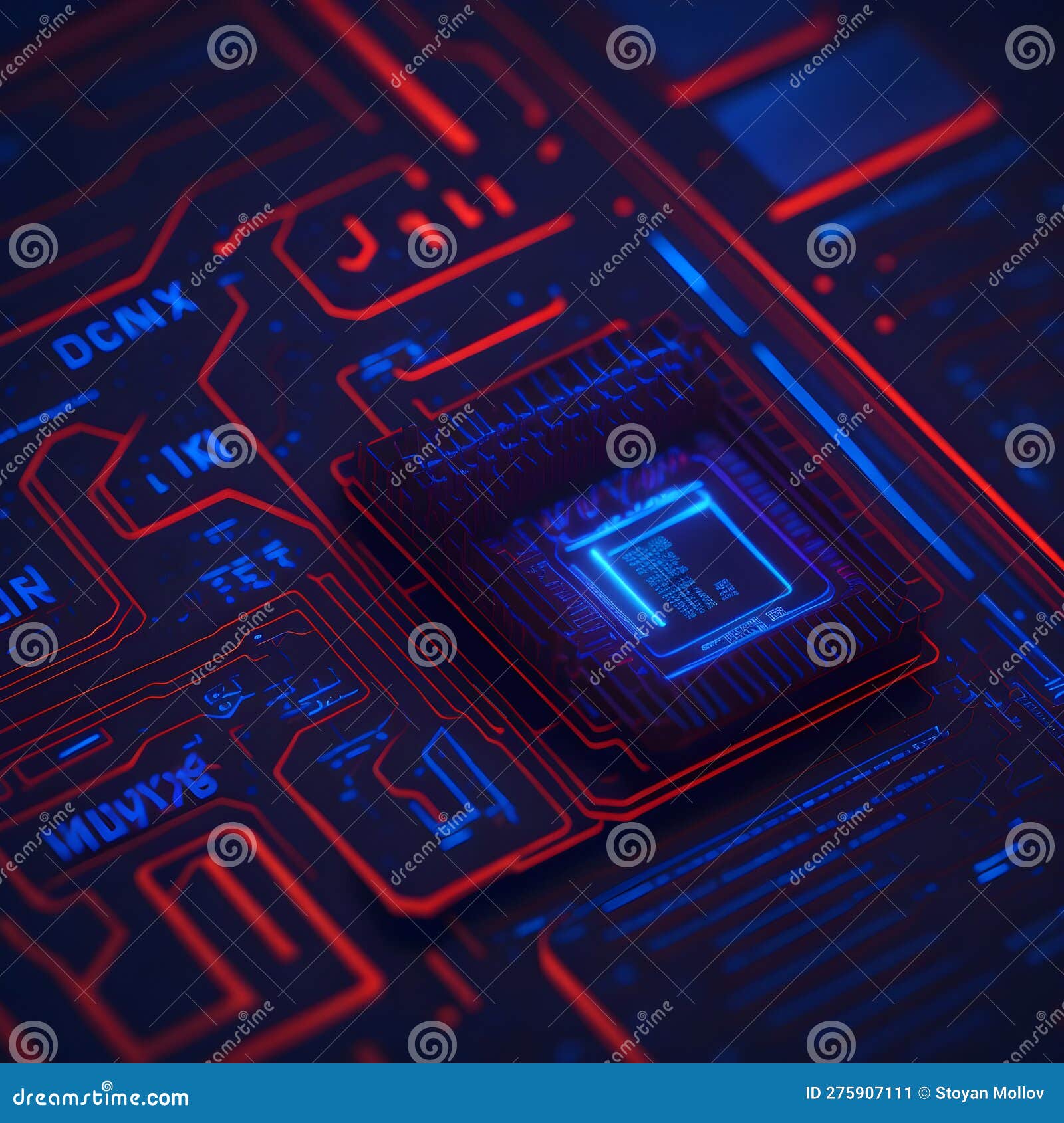 Cyber Computer Cpu Chip Motherboard Closeup Macro Red Lights Working ...