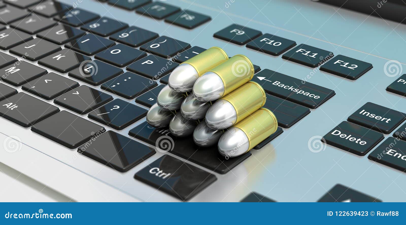 Bullets Stack Isolated on Computer Keyboard. 3d Illustartion Stock ...
