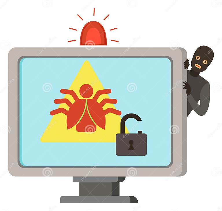 Cyber Crime Concept. Hacker Exploit Computer with Bugs Stock Illustration - Illustration of ...