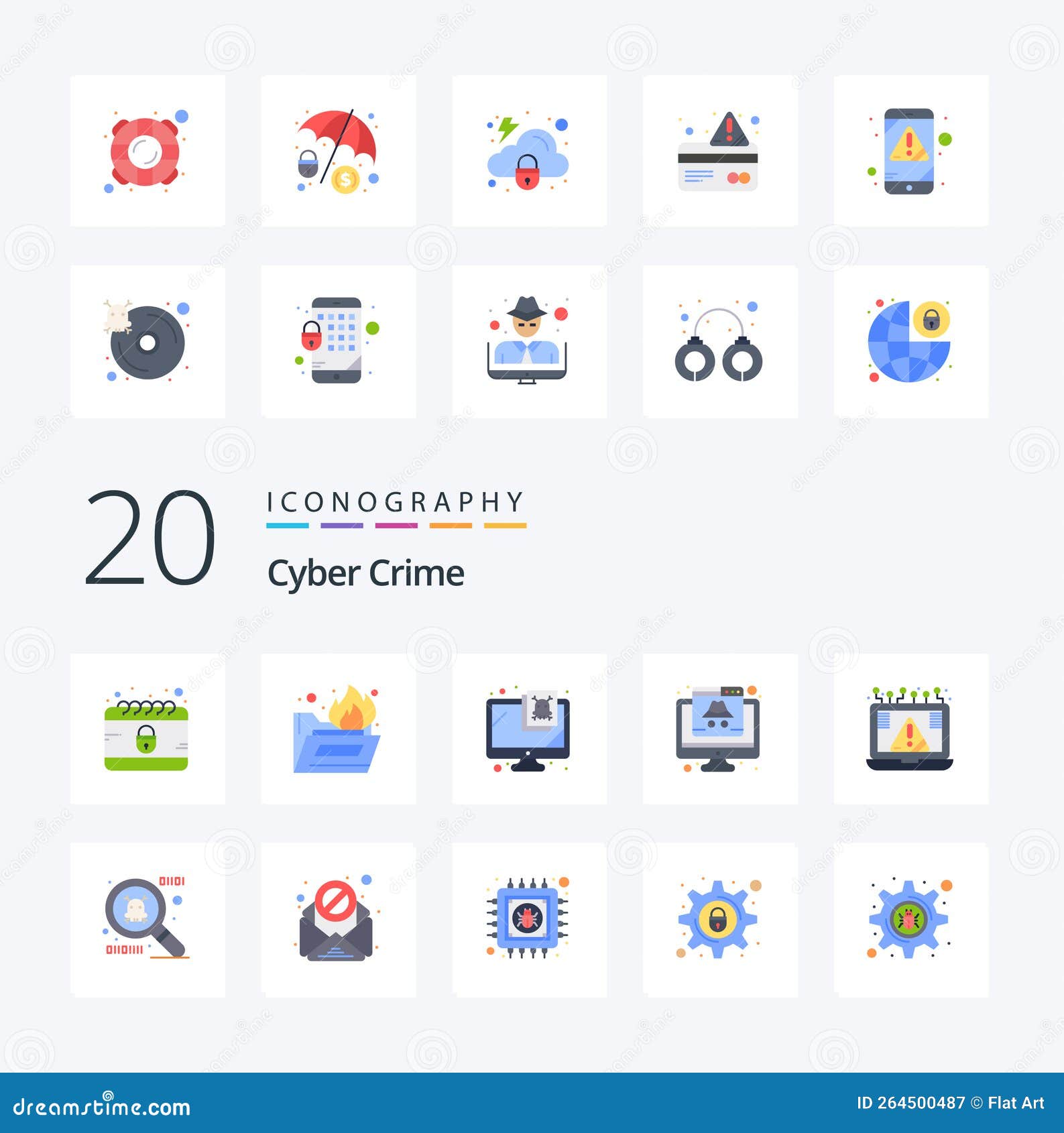 20 Cyber Crime Flat Color Icon Pack Like Data Computer Cyber Stock