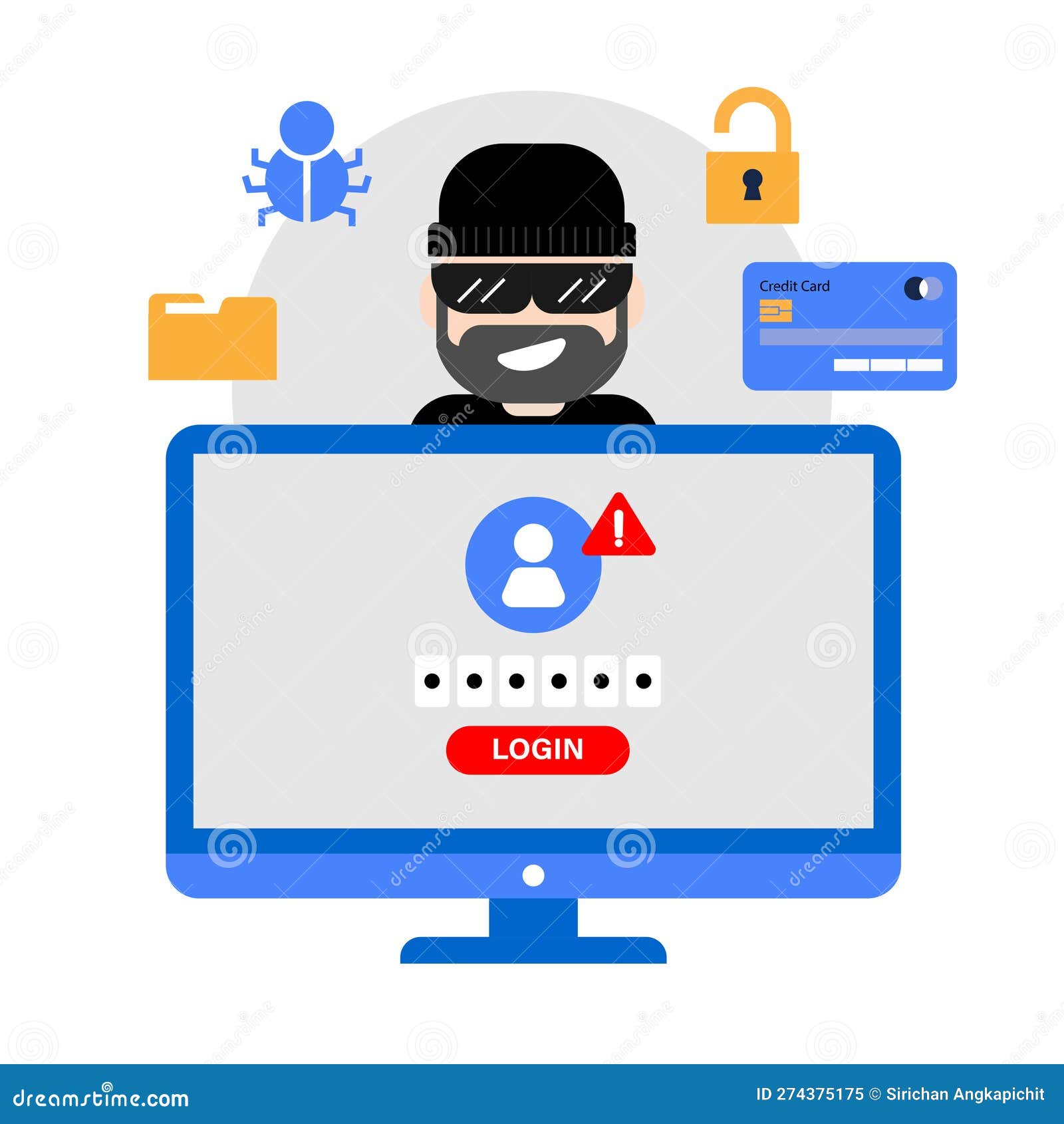Cyber Crime and Hacker Activity Concept with Flat Style Vector ...