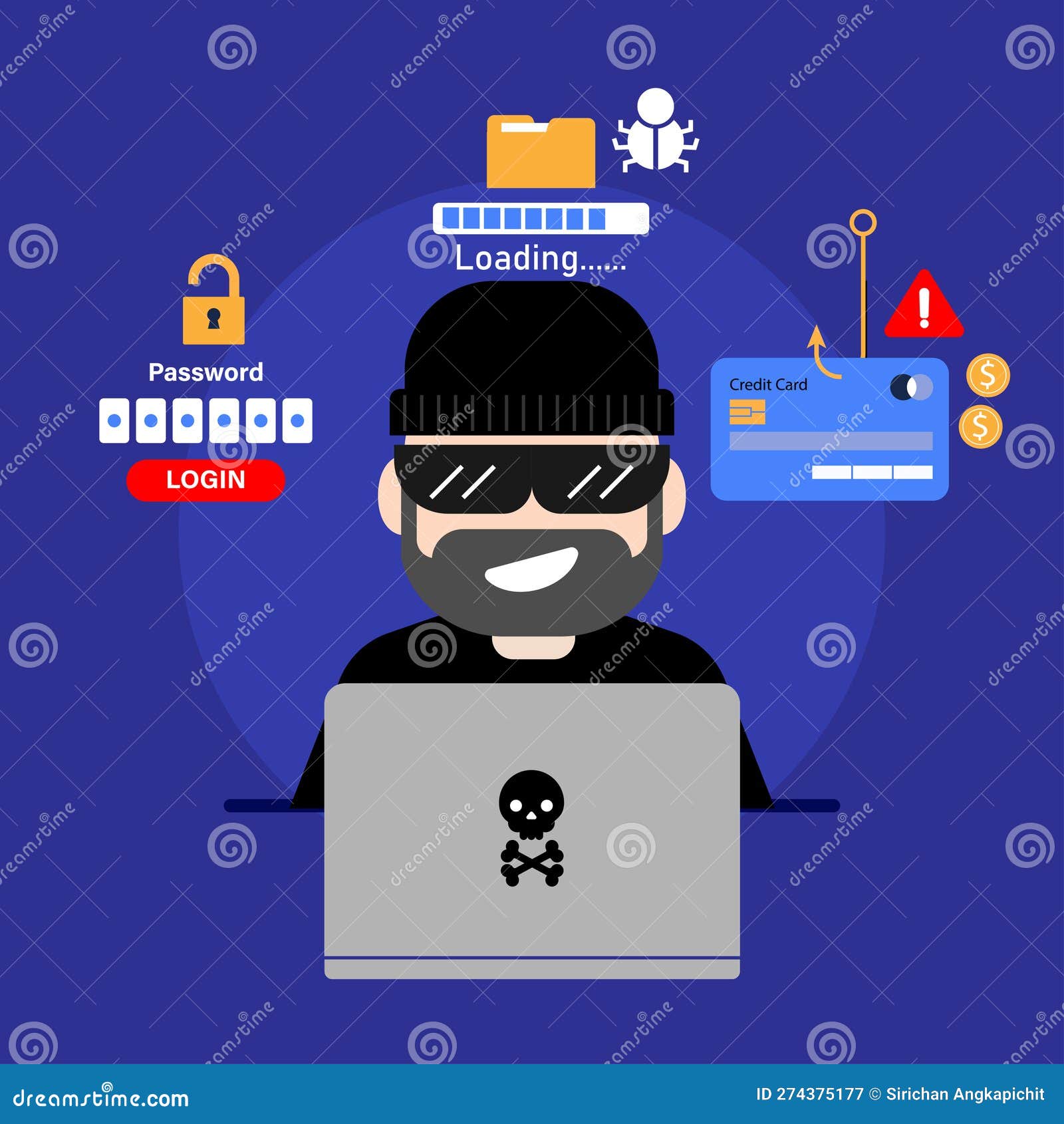 Cyber Crime and Hacker Activity Concept.Vector Illustration Stock ...