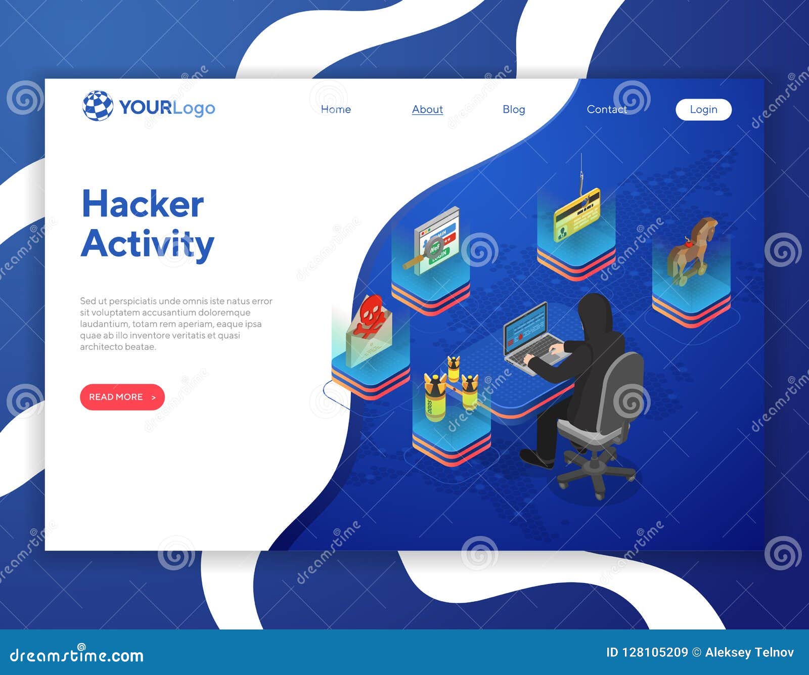 Hacker Activity Isometric Concept Stock Vector - Illustration of login ...