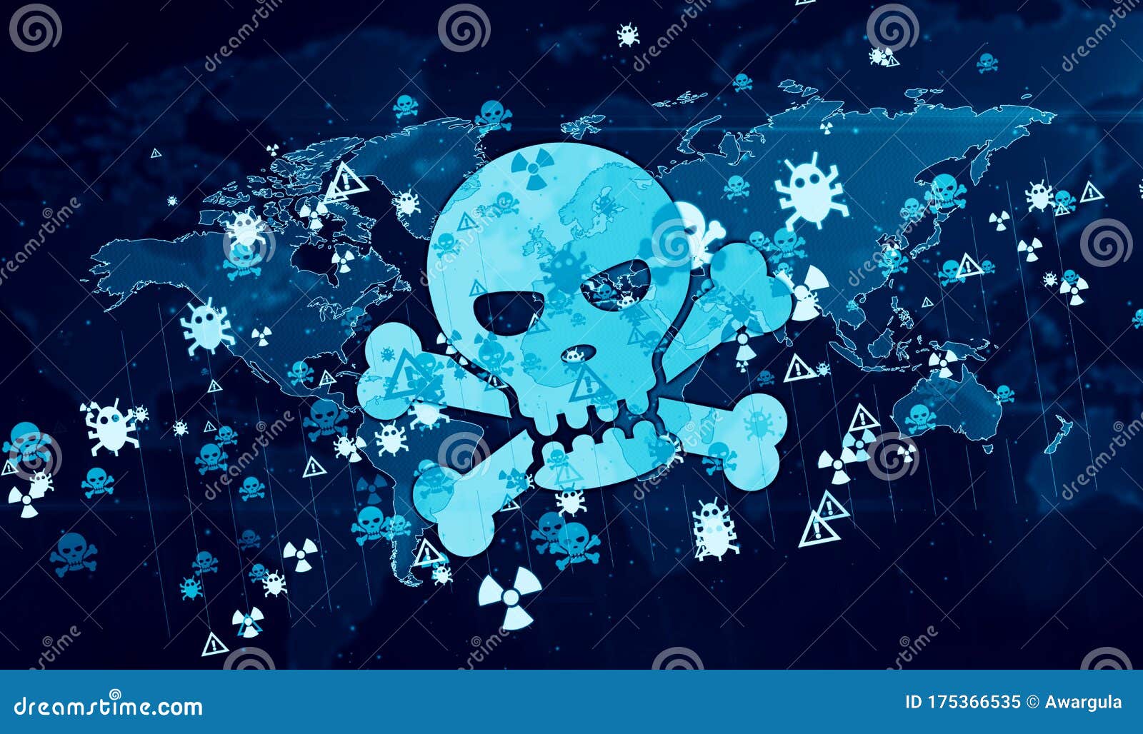 Cyber Crime and Hacking Attack Symbols on Digital Globe Background ...