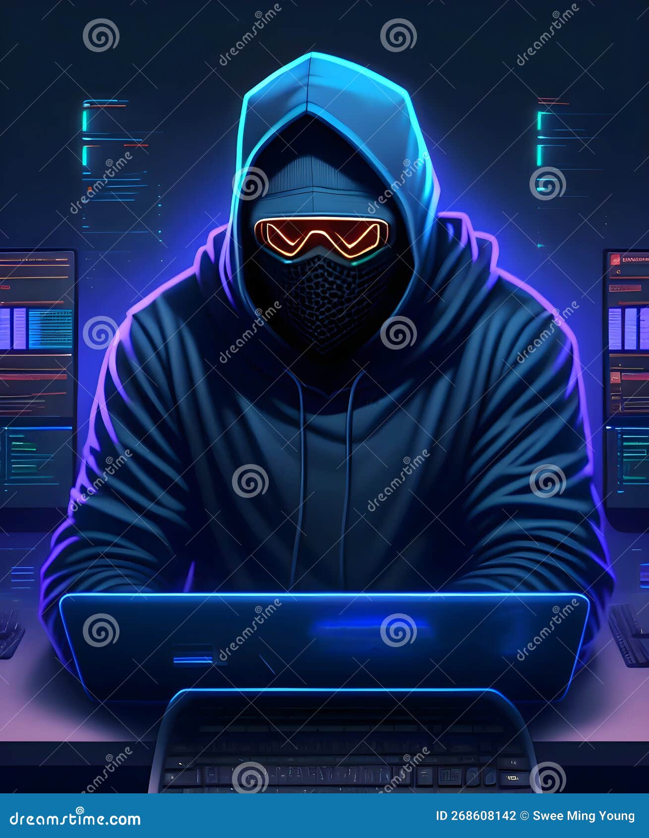 The Cyber Crime Hacker on the Computer System in the Dark Room. Stock ...