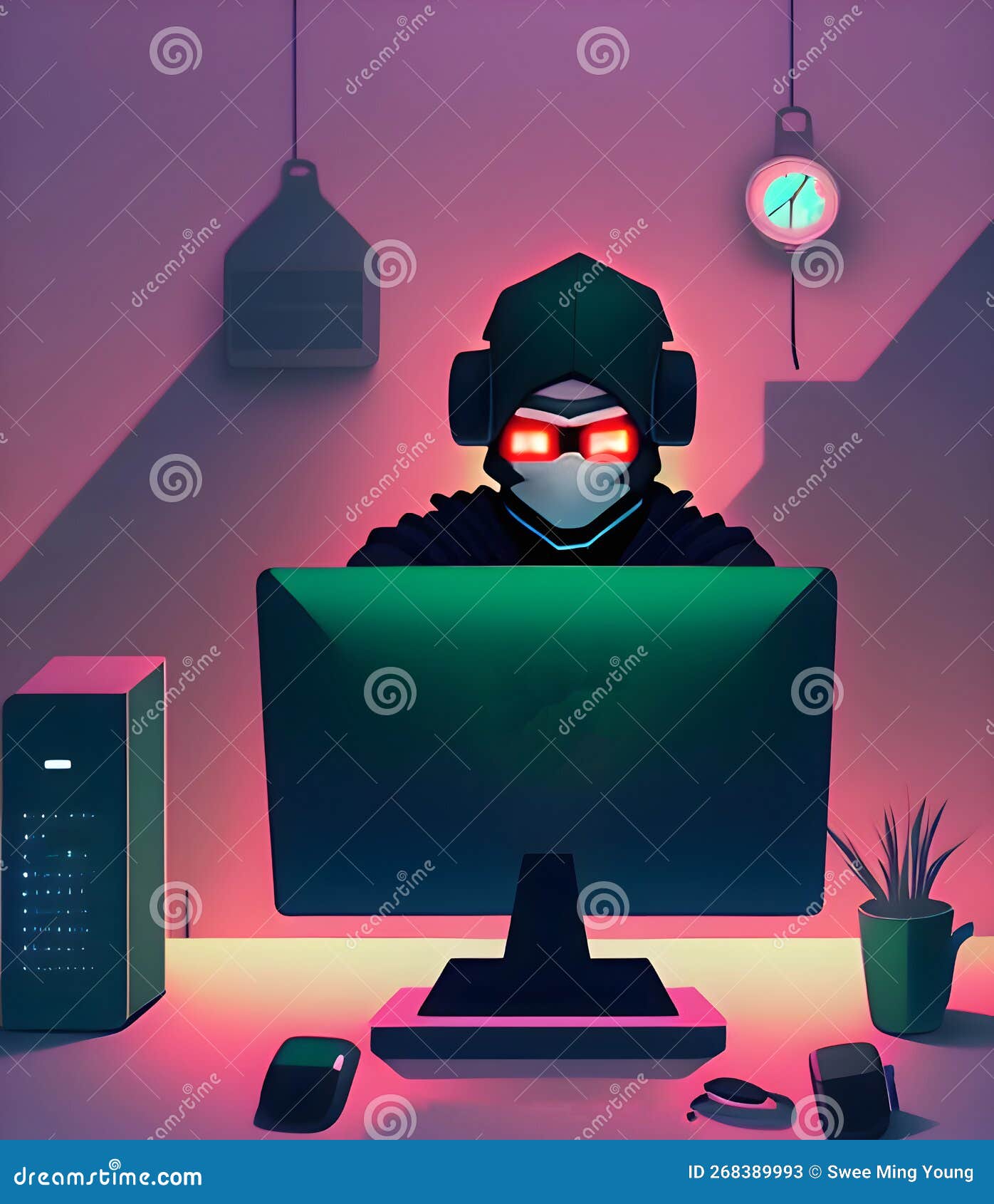 The Cyber Crime Hacker on the Computer System in the Dark Room. Stock ...