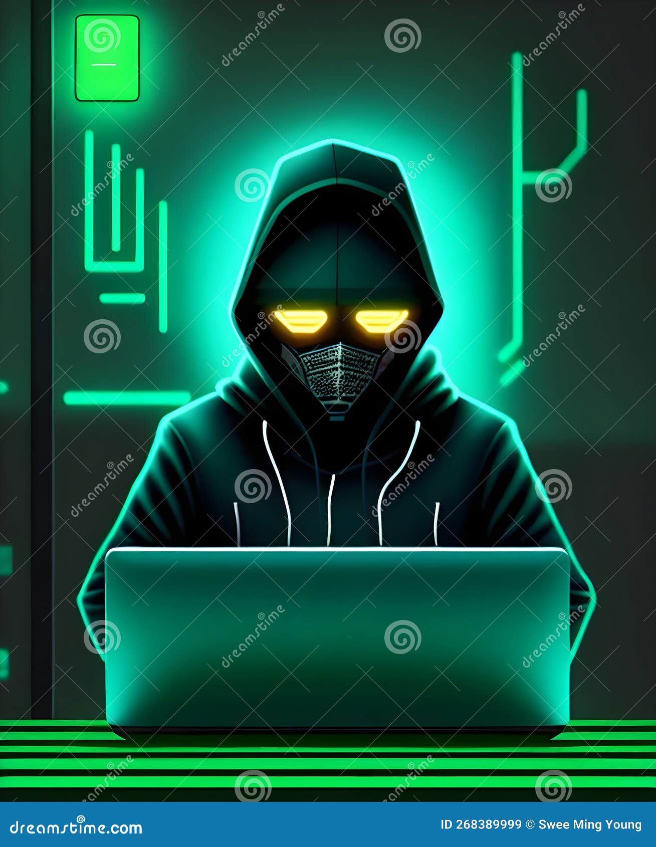The Cyber Crime Hacker on the Computer System in the Dark Room. Stock ...
