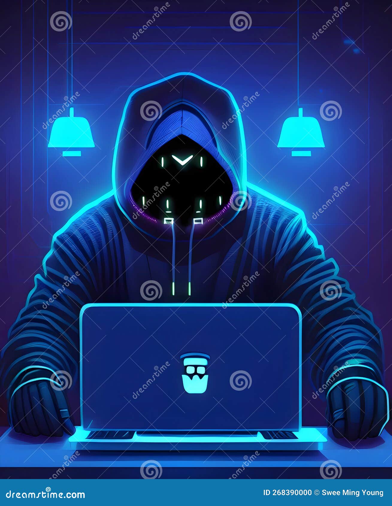 The Cyber Crime Hacker on the Computer System in the Dark Room. Stock ...