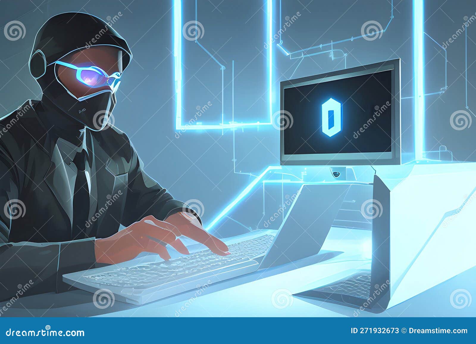 The Cyber Crime Hacker in Silhouetted and Disguised Breaking into the ...