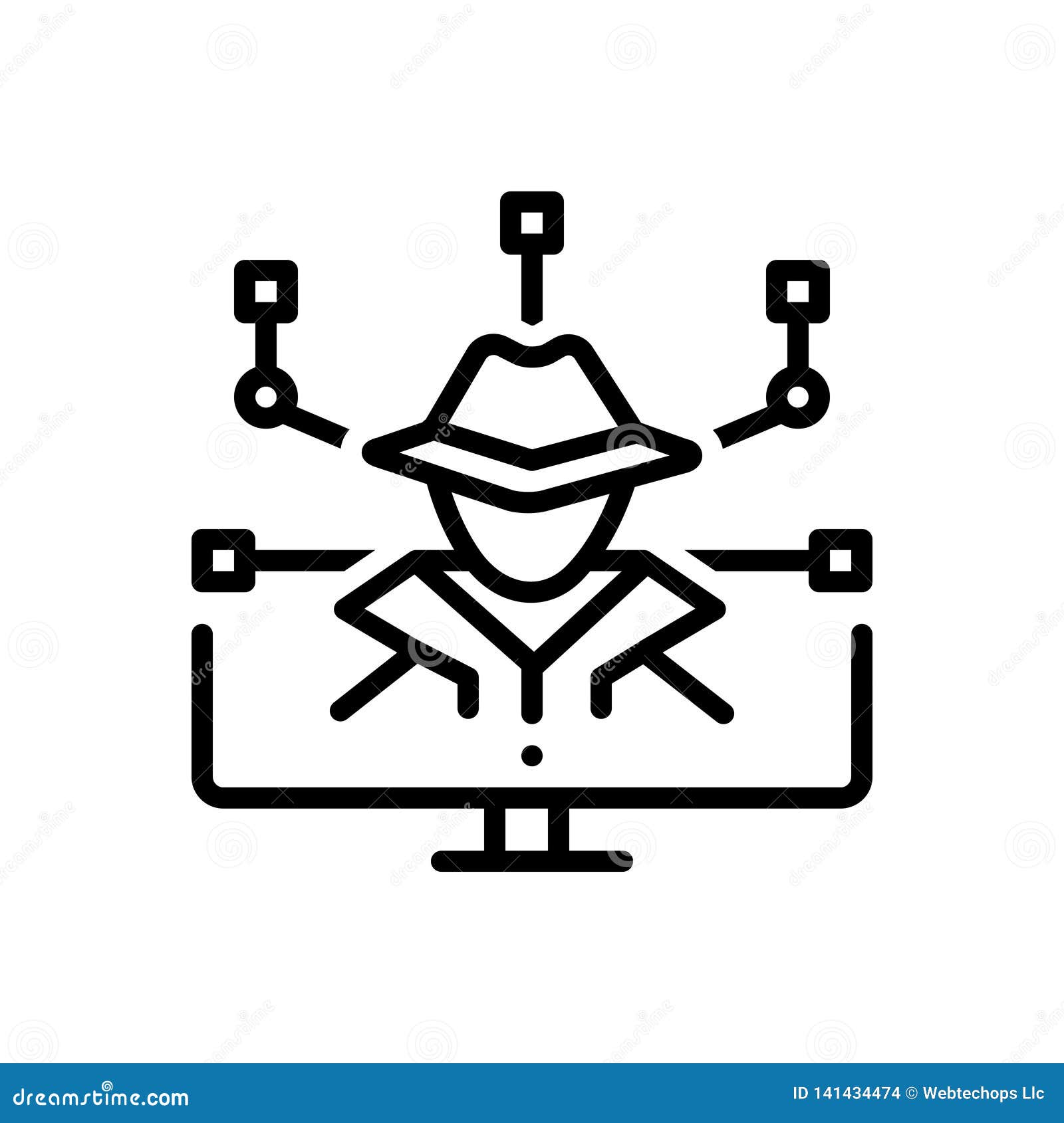 Black Line Icon For Cyber Crime Hacker And Antivirus Stock Vector