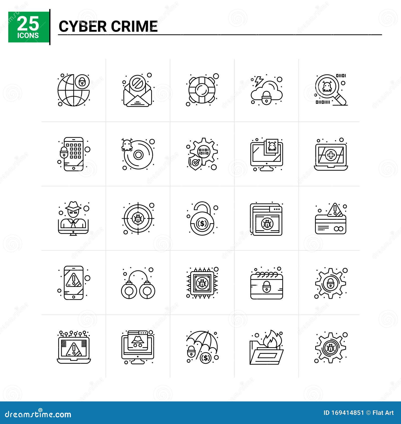 25 Cyber Crime Icon Set. Vector Background Stock Vector - Illustration ...