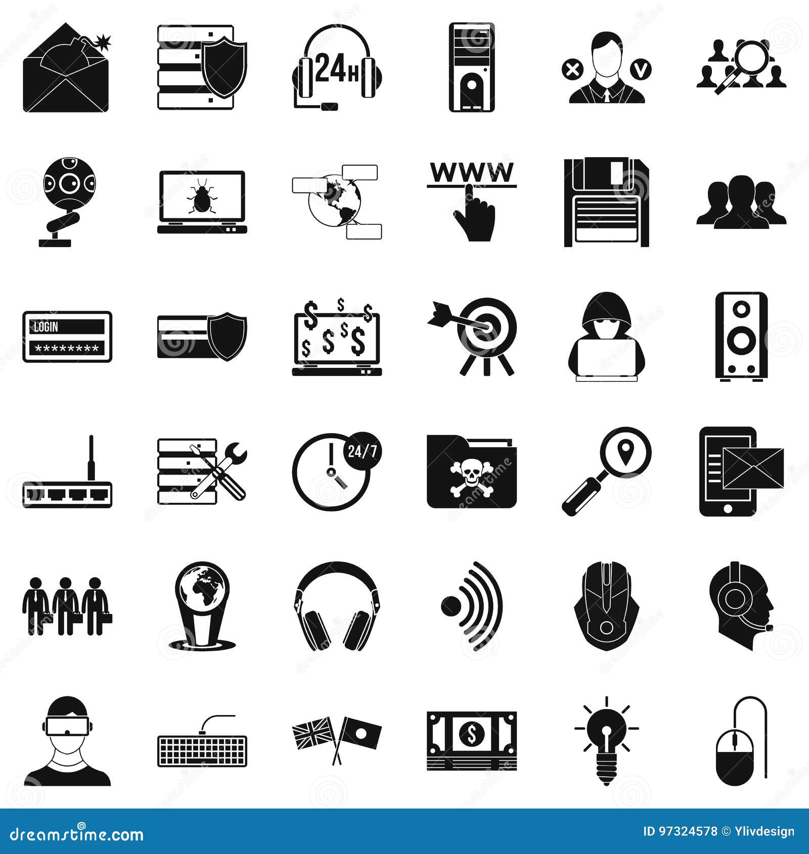 Cyber Crime Icons Set, Simple Style Stock Vector - Illustration of ...