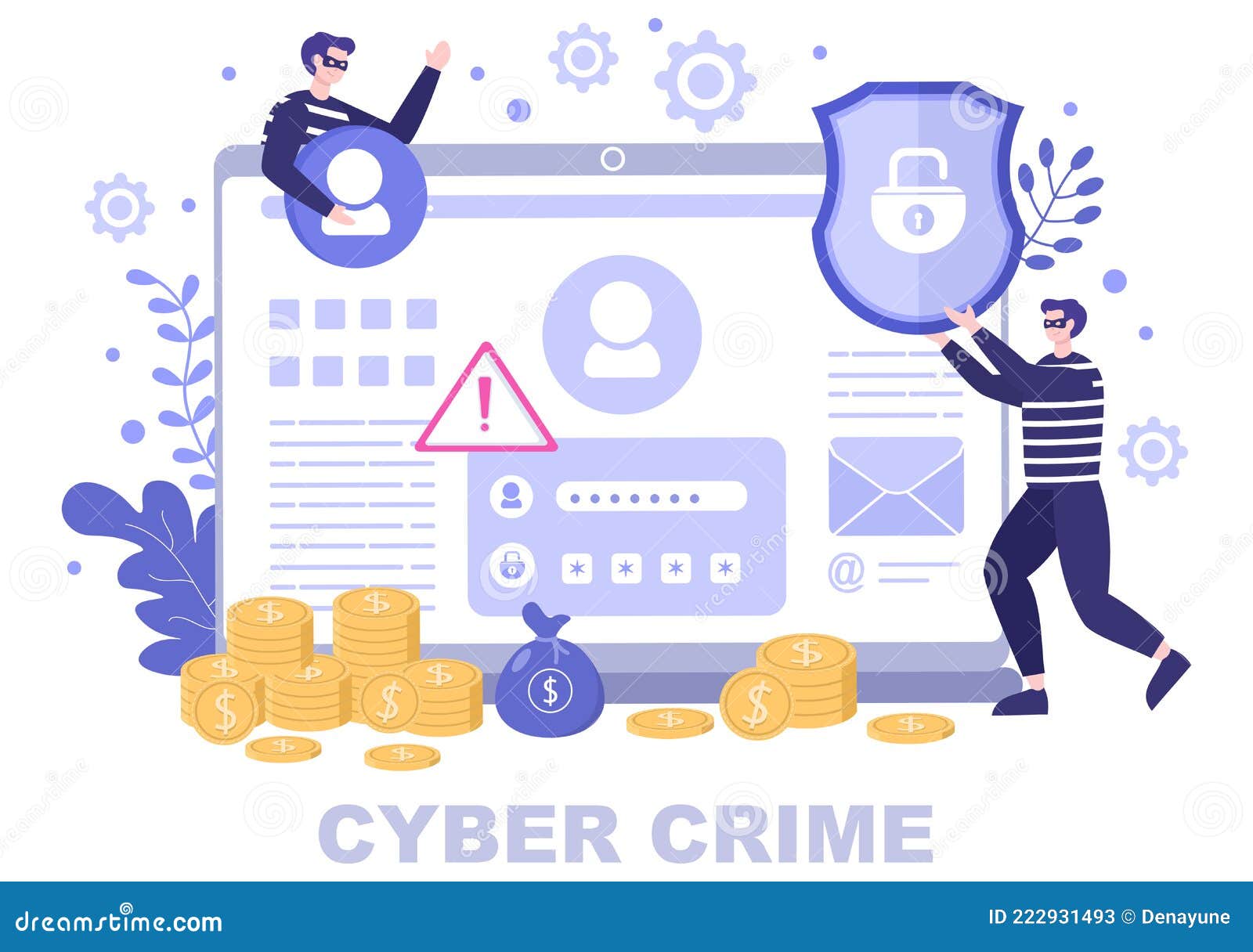 Cyber Crime Illustration Phishing Stealing Digital Data, Device System ...