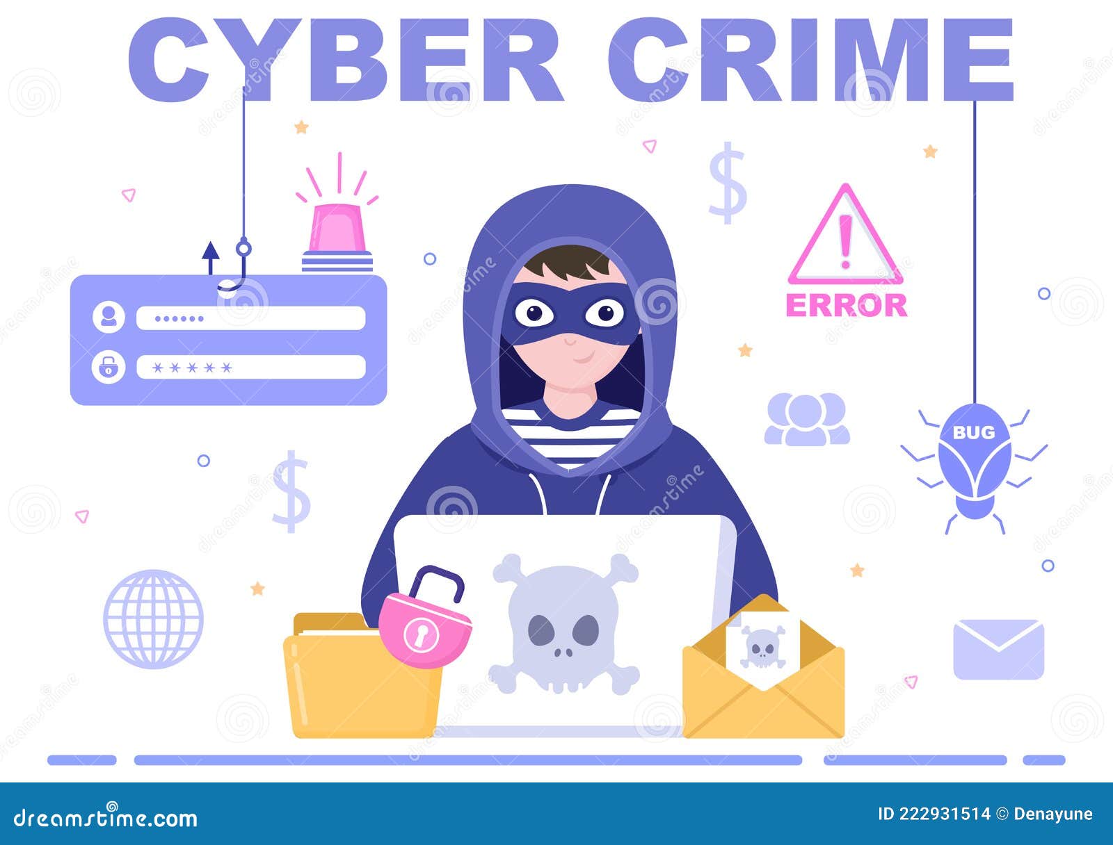 Cyber Crime Illustration Phishing Stealing Digital Data, Device System ...