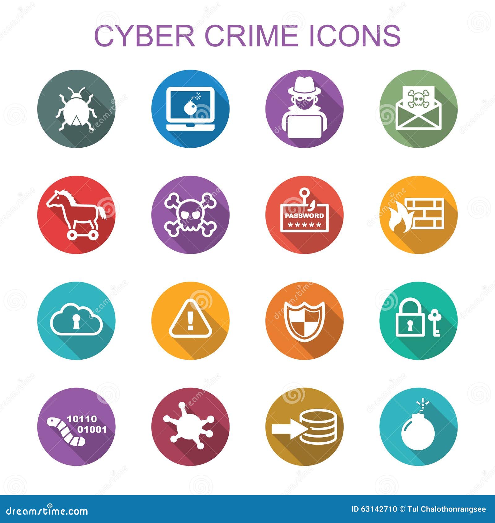 Cyber Crime Long Shadow Icons Stock Vector - Illustration of crack ...