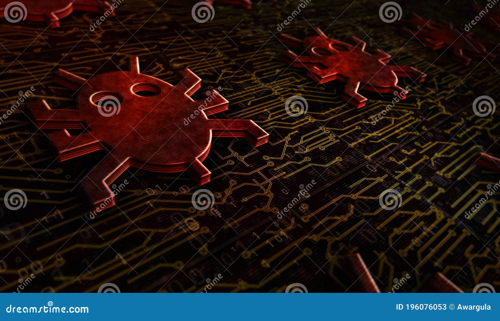 Cyber Crime With Virus Or Worm Symbol Digital 3d Illustration Stock