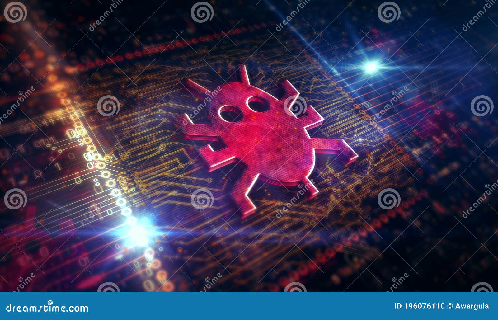 Cyber Crime With Virus Or Worm Symbol Digital 3d Illustration Stock